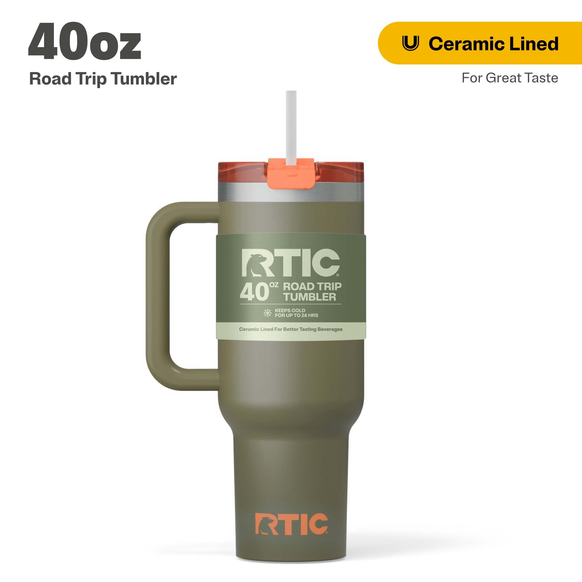 RTIC 40 oz Ceramic Lined Road Trip Tumbler, Leak-Resistant Lid with ...