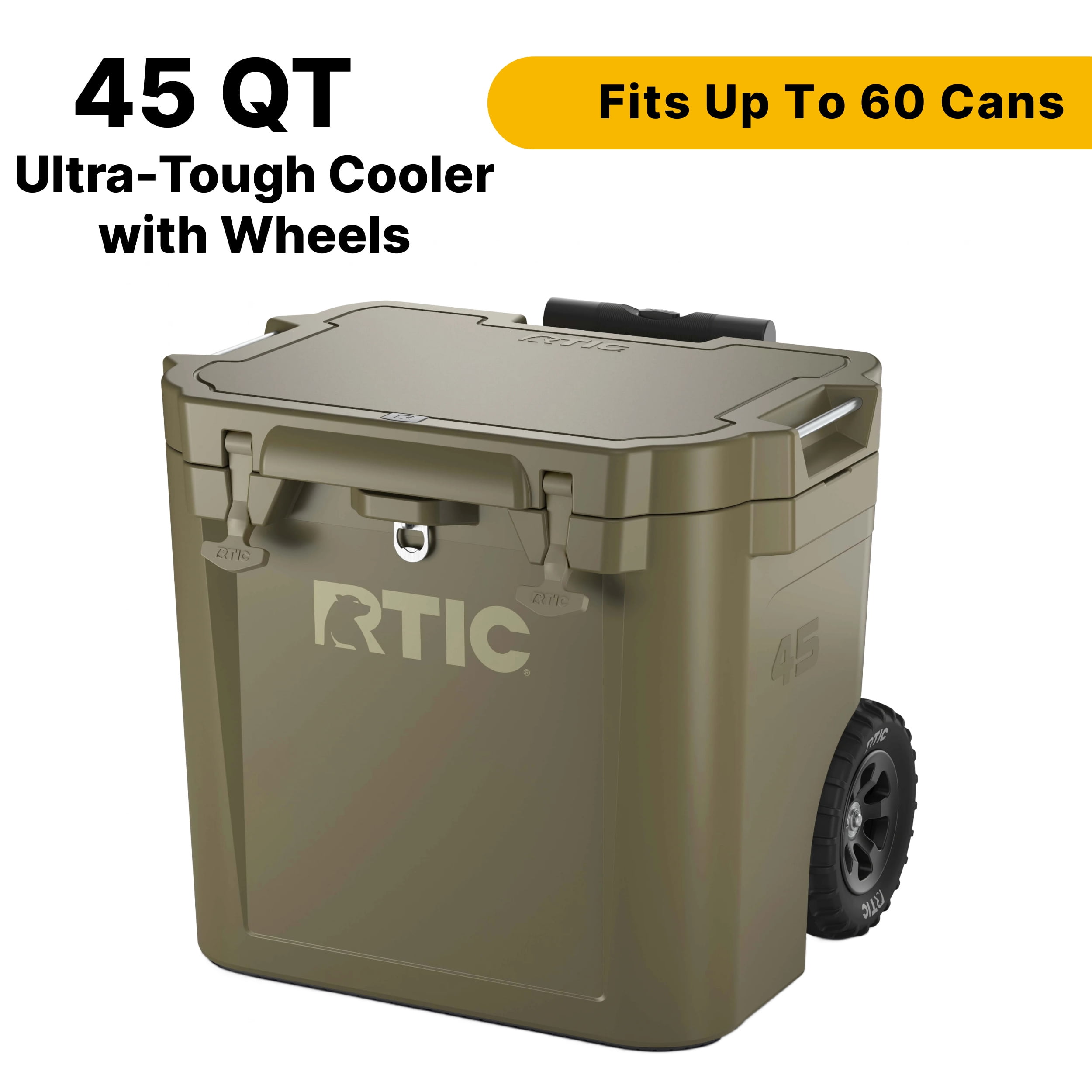 RTIC 45 QT Ultra-Tough Wheeled Hard-Sided Ice Chest Cooler, Olive, Fits ...