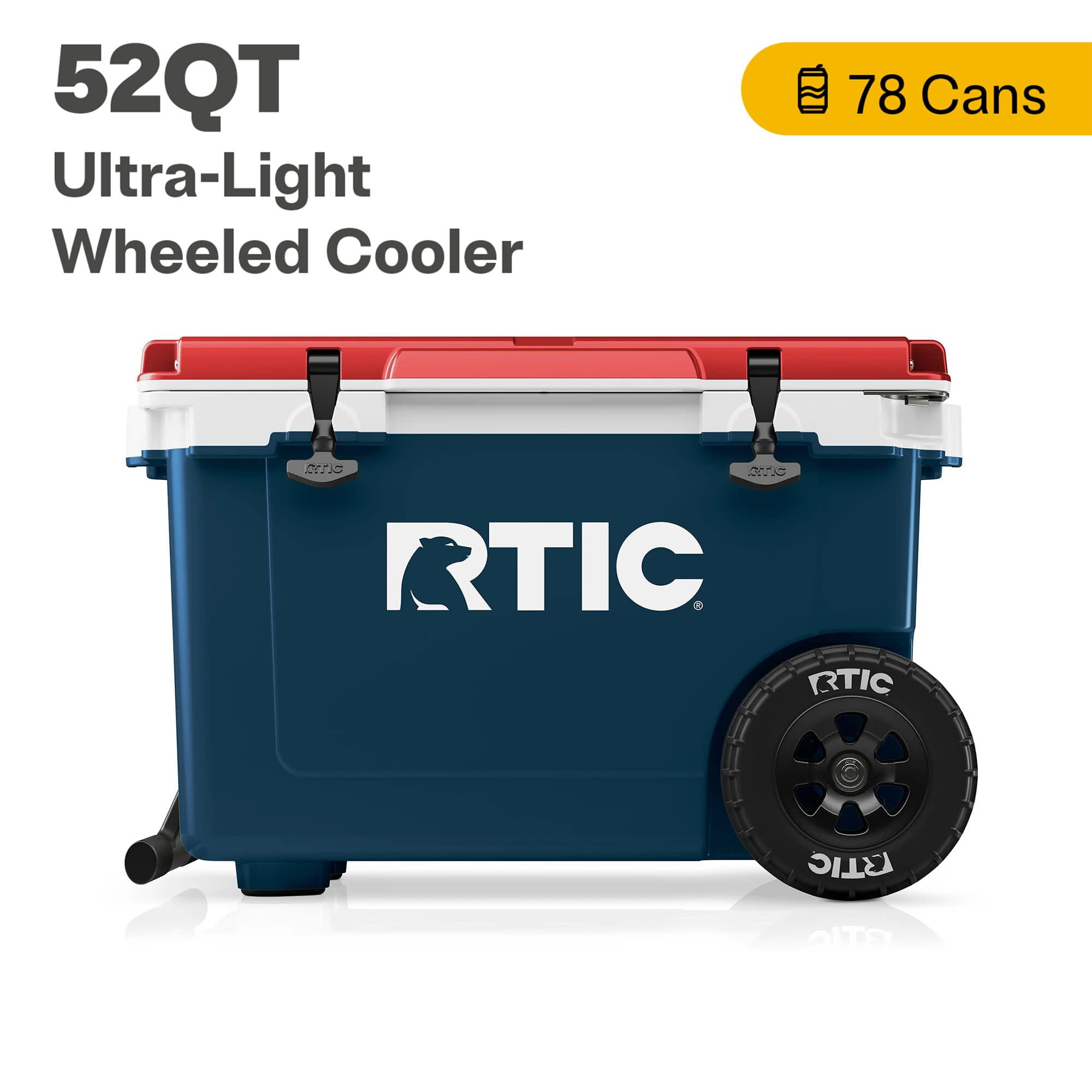 RTIC 52 QT Ultra-Light Wheeled Hard-Sided Ice Chest Cooler, Fits 78 ...