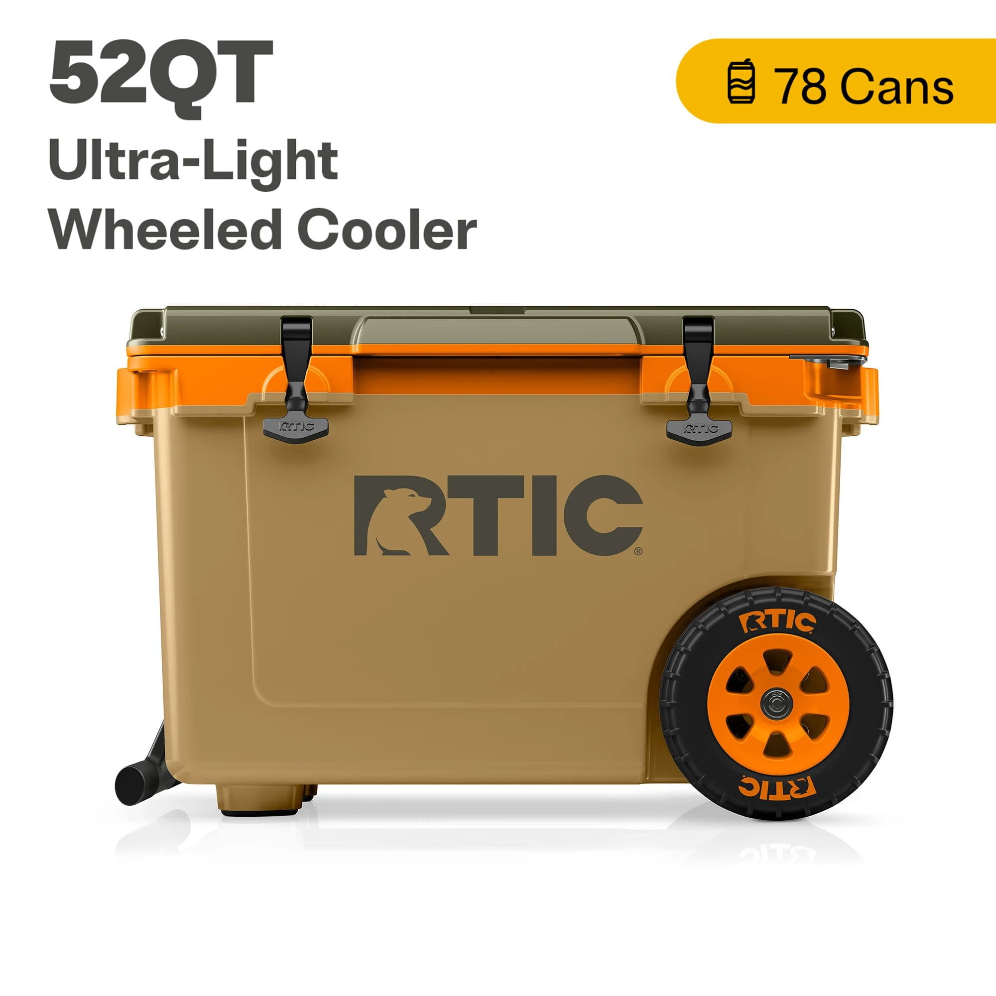 Large RTIC 52 QT Ultra-Light Wheeled Ice Chest Cooler, Fits 78 Cans ...