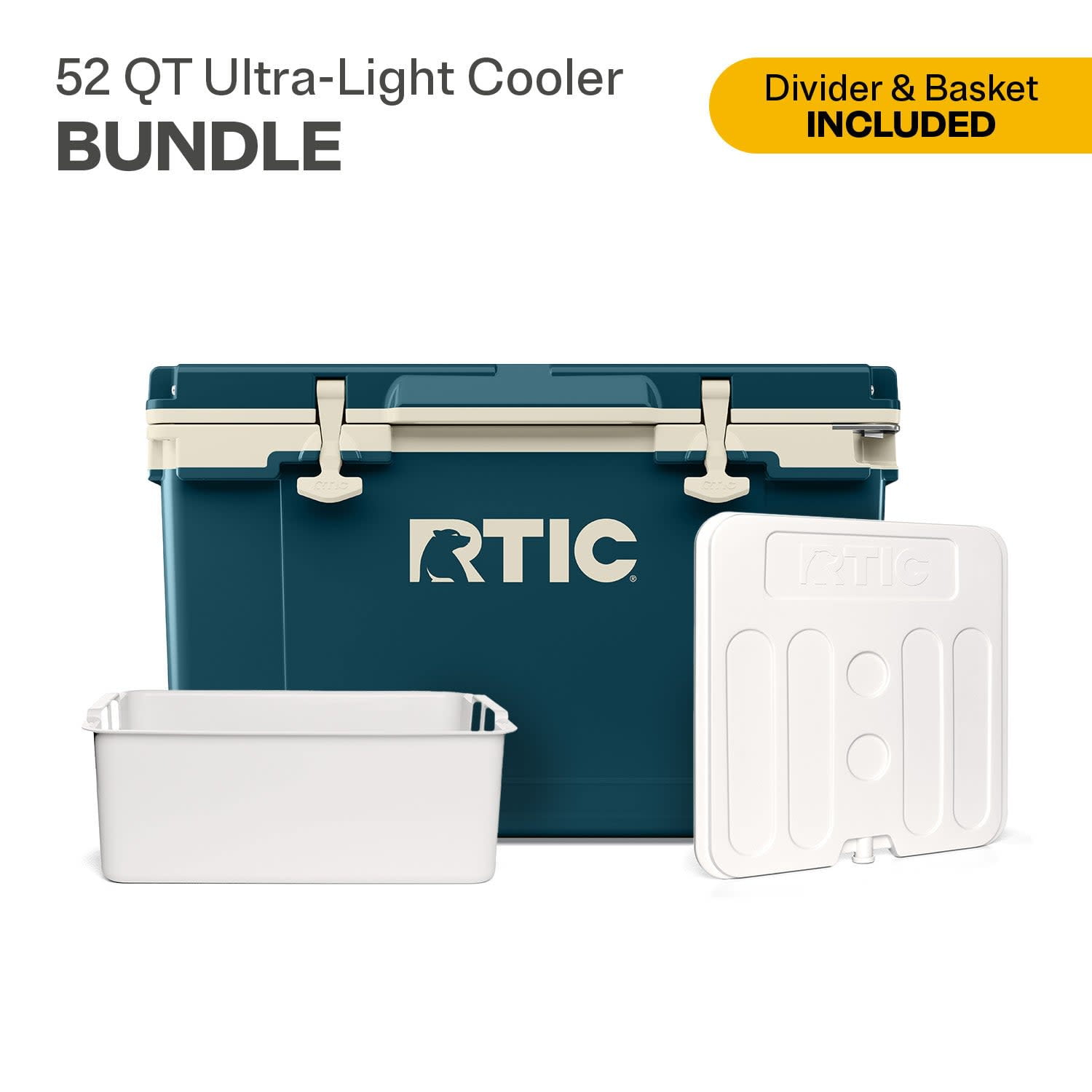 RTIC 52 Quart Ultra-Light Hard Cooler Bundle, with Freezable Divider ...