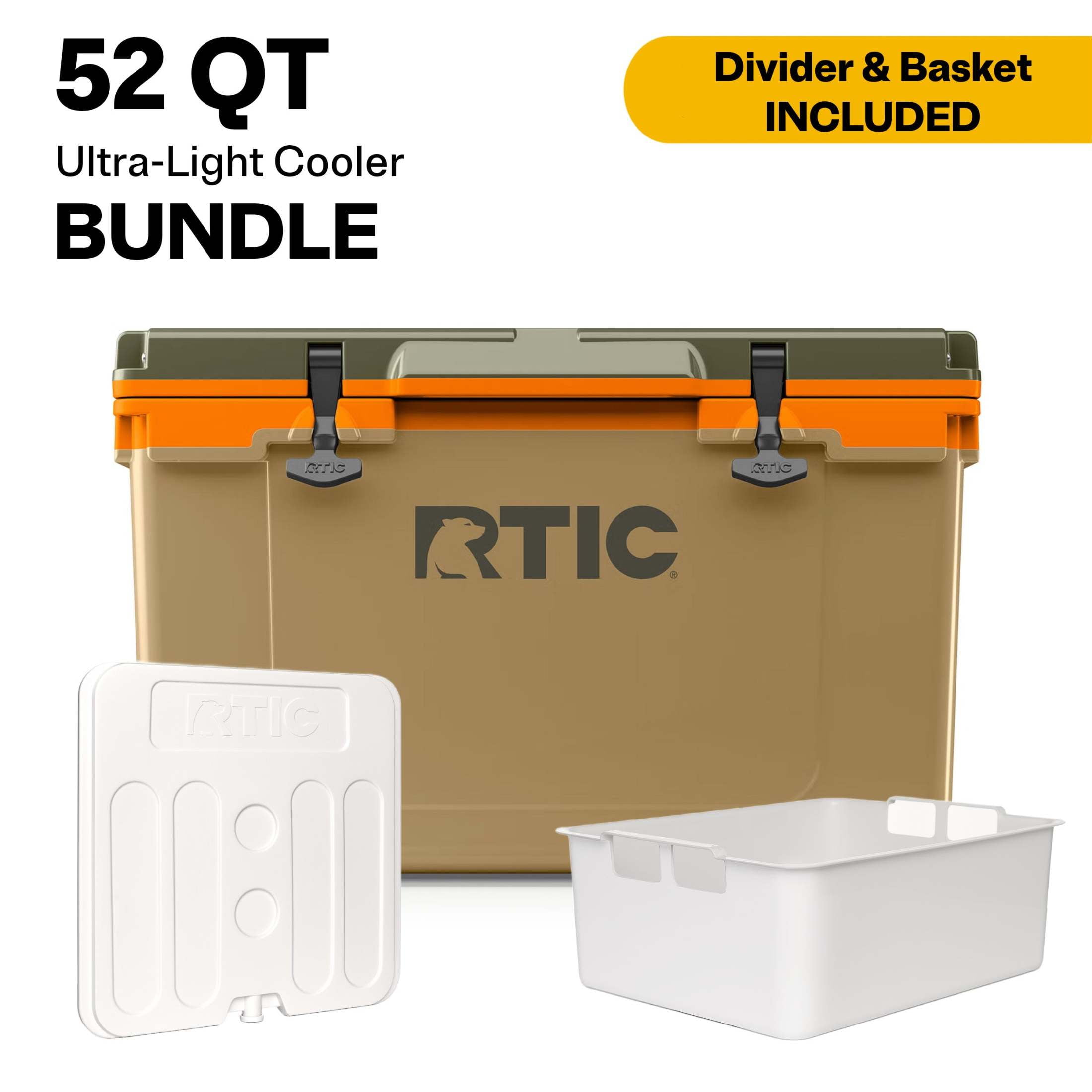 RTIC 52 Quart Ultra-Light Hard Cooler Bundle, with Freezable Divider ...