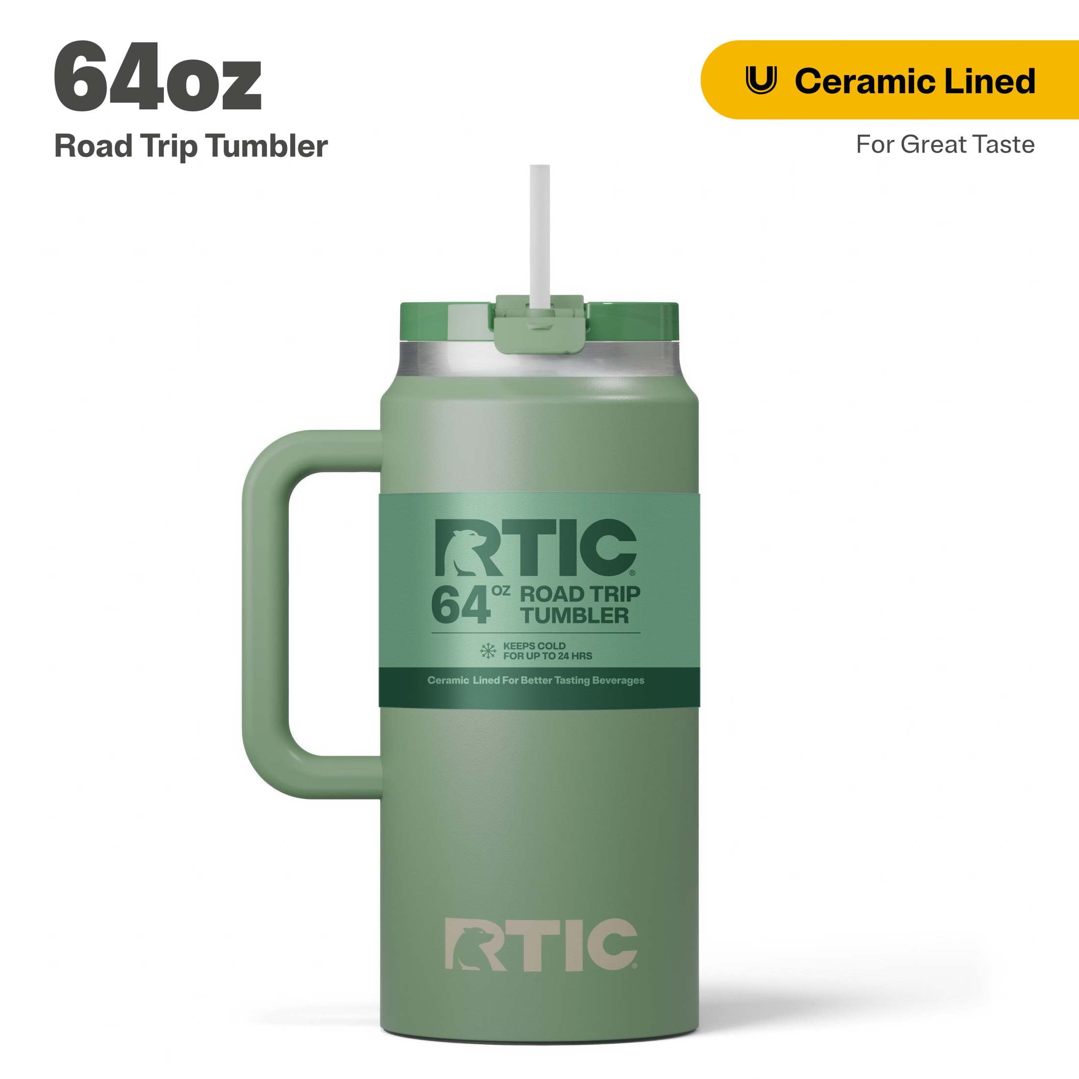 RTIC 64 oz Ceramic Lined Insulated Road Trip Tumbler, Leak-Resistant ...