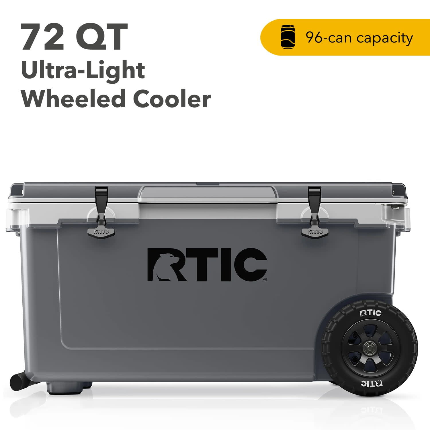 RTIC 72 QT Ultra-Light Wheeled Cooler, 96 Cans Capacity, Dark Grey ...
