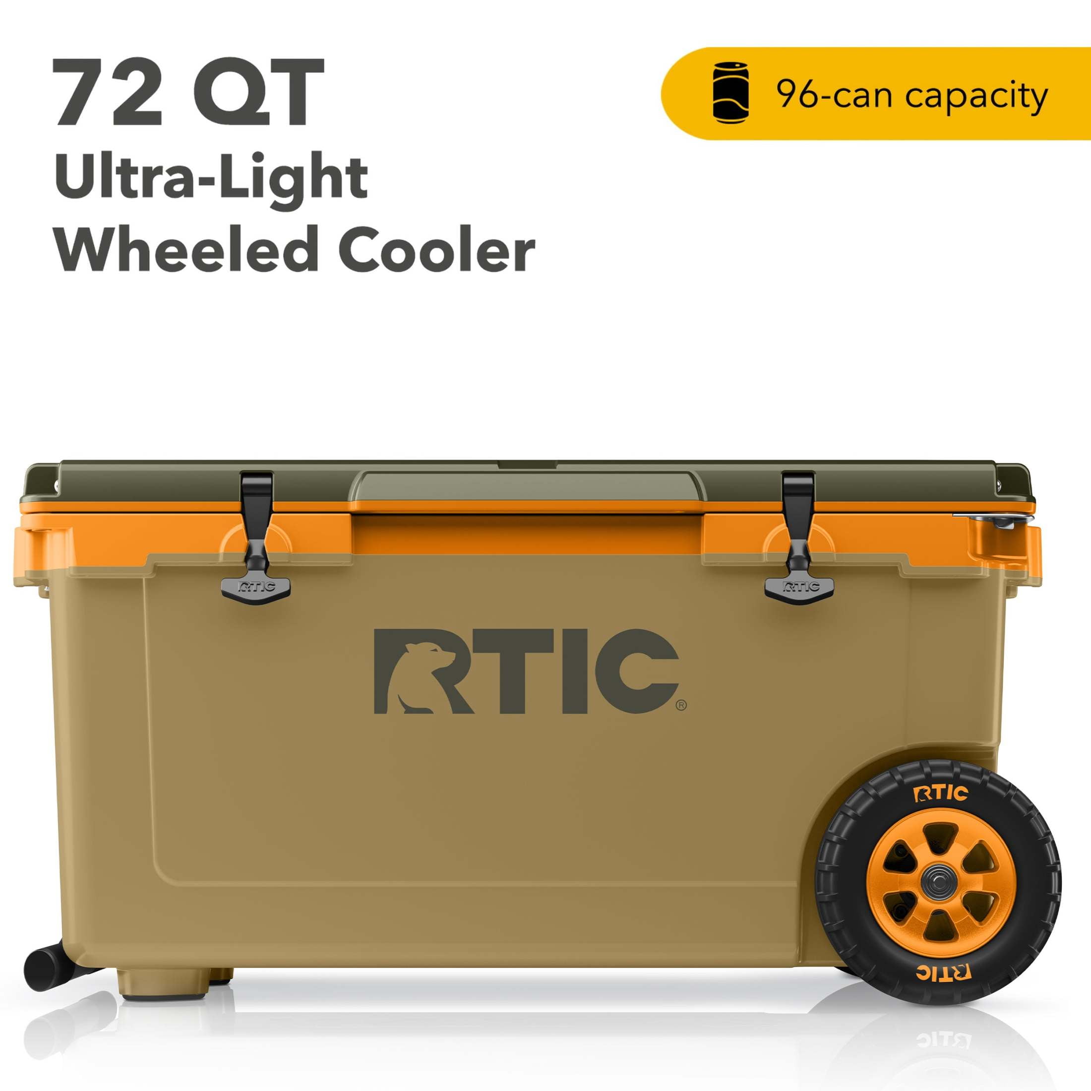 RTIC 72 QT Ultra-Light Wheeled Hard-Sided Ice Chest Cooler, Fits 96 ...