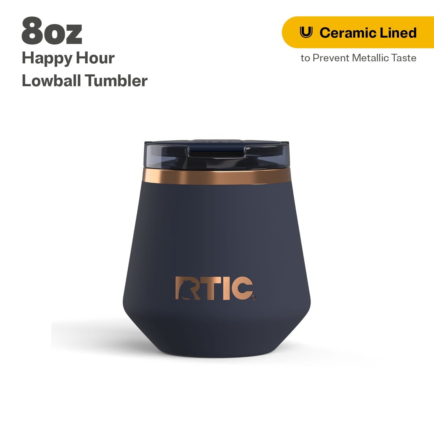 RTIC 8 oz Ceramic Lined Insulated Happy Hour Lowball Tumbler, Leak ...
