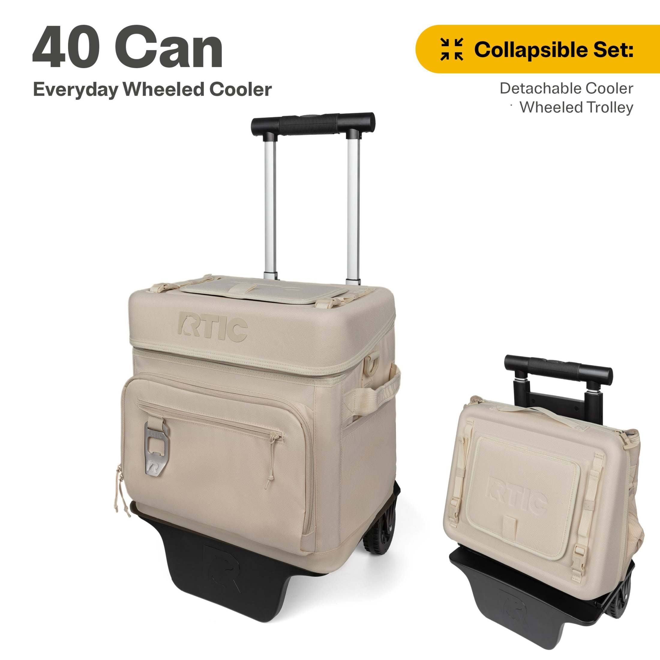 RTIC Everyday Wheeled Cooler, 40 Can Cooler, Collapsible Wheeled ...