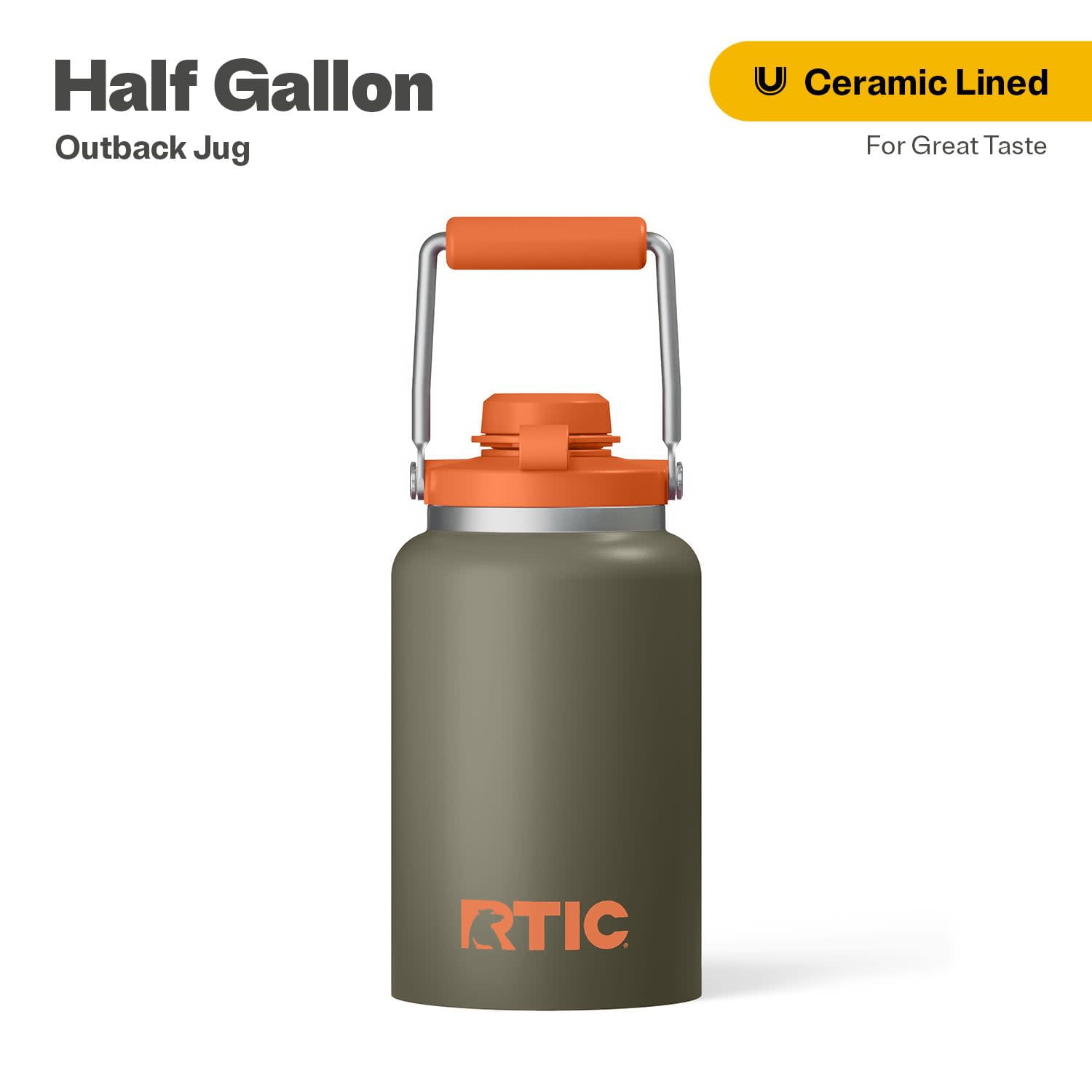 RTIC Half Gallon Ceramic Lined Insulated Outback Water Bottle Jug, Leak ...