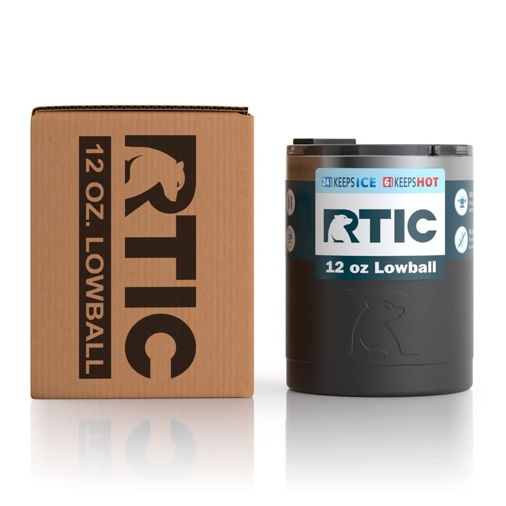 RTIC Lowball Tumbler with Splash Proof Lid, 12 oz, Black, Insulated ...