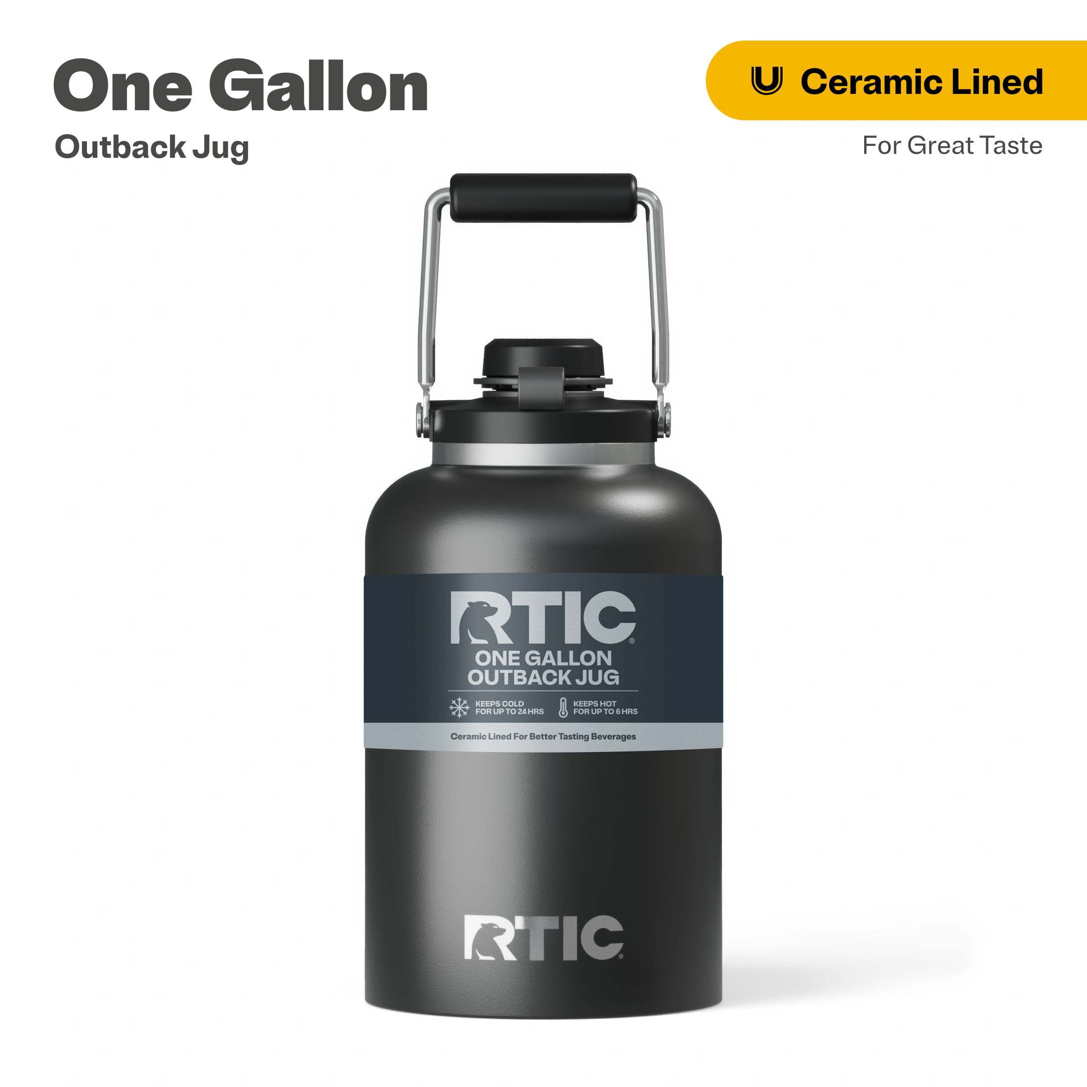 RTIC One Gallon Ceramic Lined Insulated Outback Jug, Leak Proof, Black ...