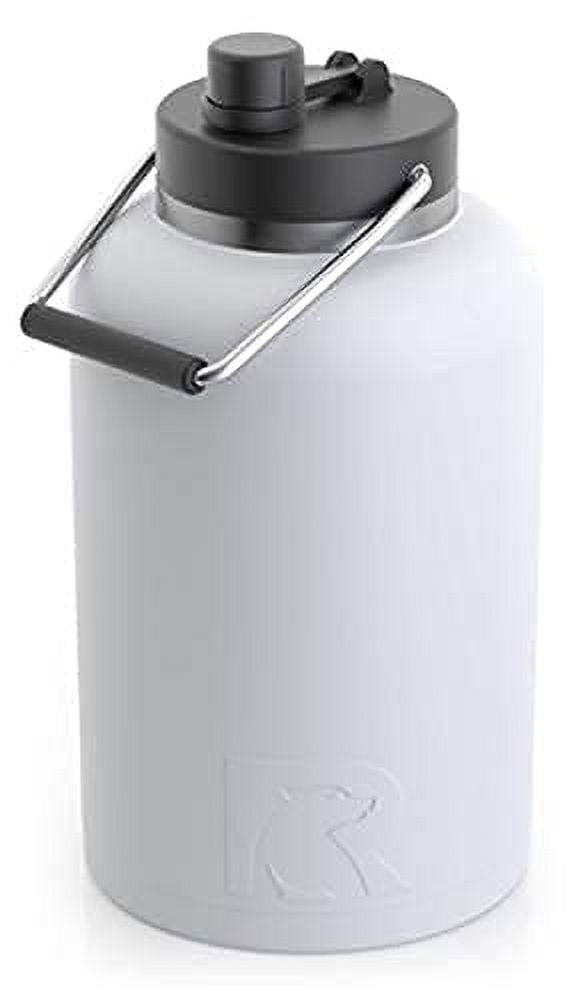RTIC One Gallon Beverage Water Cooler Jug, Durable Stainless Steel with Built-In Handle, White ...