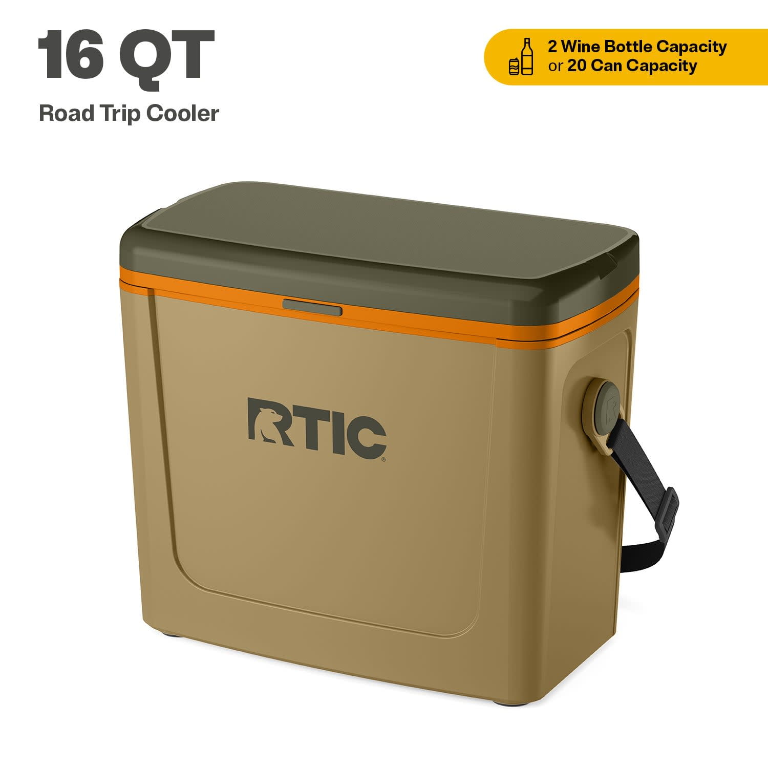 RTIC Road Trip Cooler, 16 QT, 20 Can Hard-Sided Ice Chest Cooler ...