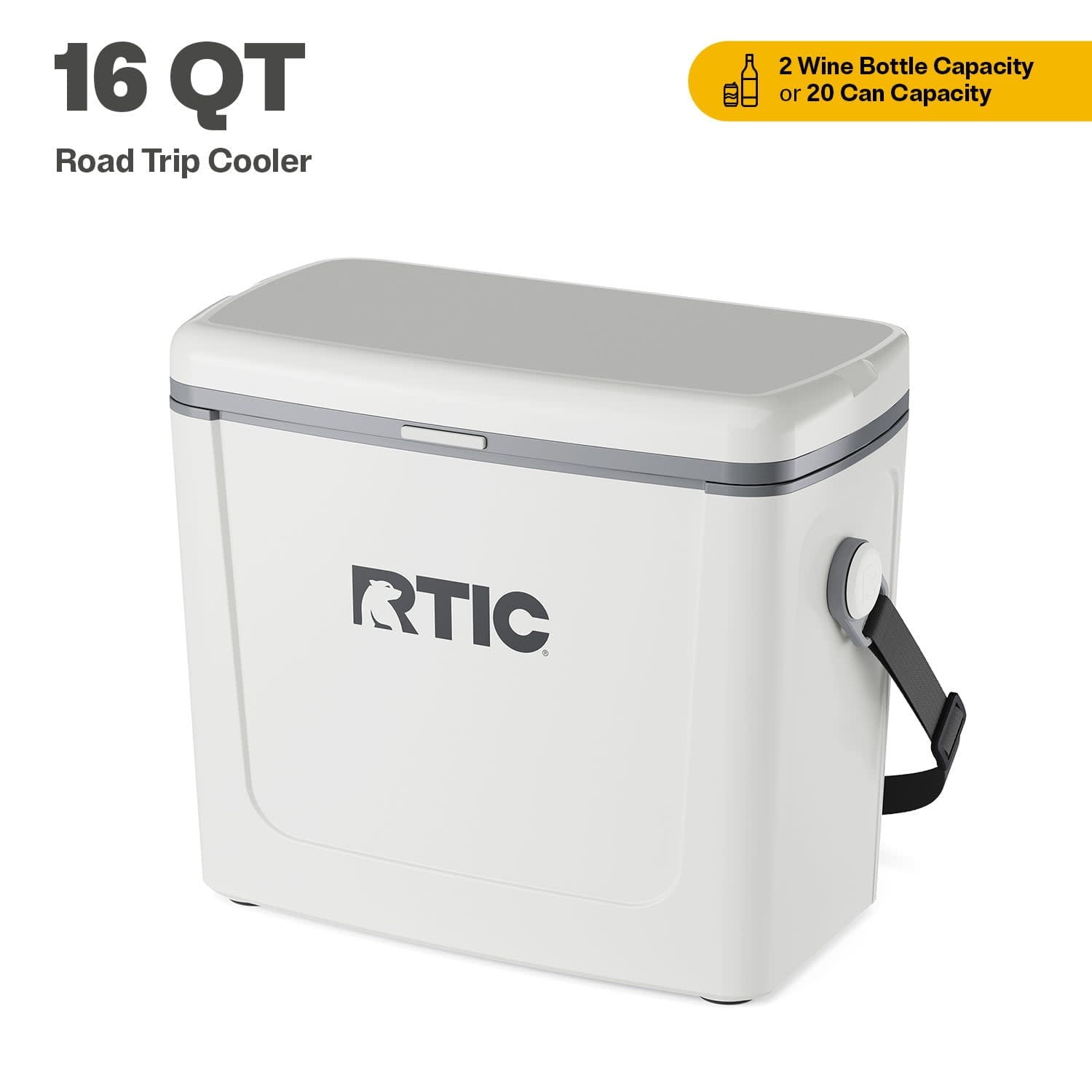 RTIC Road Trip Cooler, 16 QT, 20 Can Hard-Sided Ice Chest Cooler, White ...
