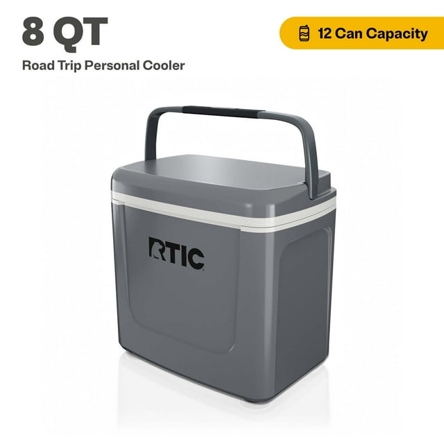 RTIC Road Trip Personal Cooler, 8 QT, 12 Can Hard-Sided Ice Chest Cooler, Dark Grey & Cool Grey ...