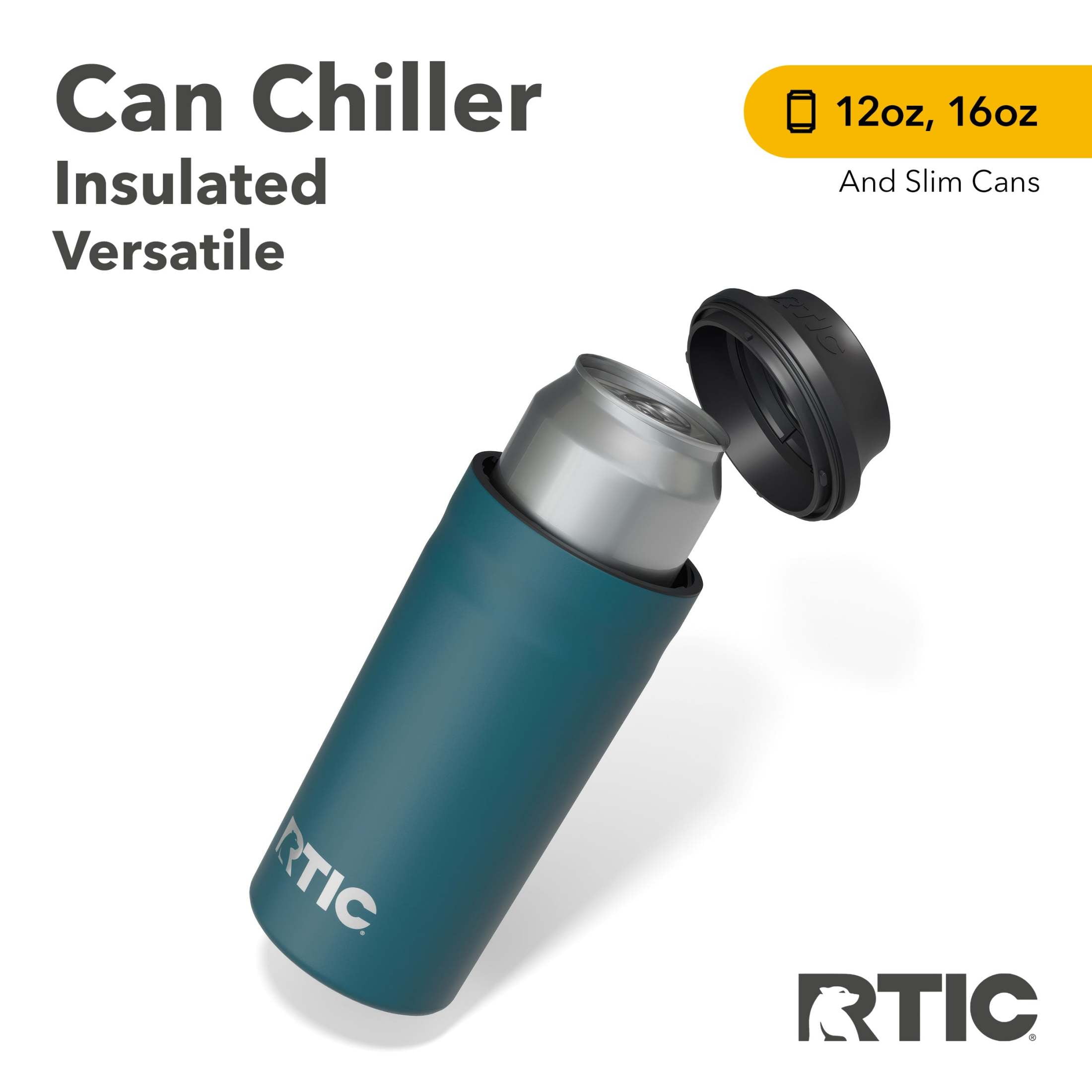RTIC Stainless Steel Insulated Can Chiller with Lid, Fits 12 oz, 16oz ...