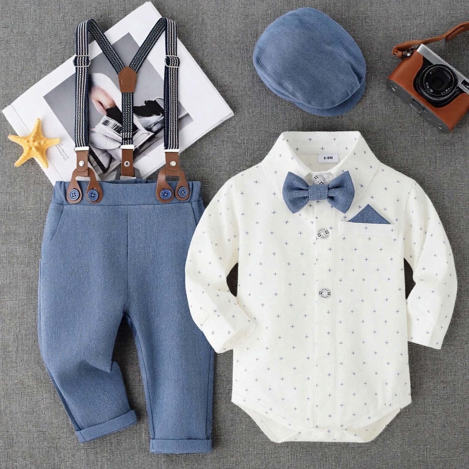 RTKFRFLM Boys Baby Formal Suit Set Hat & Suspenders Outfit Gentleman ...