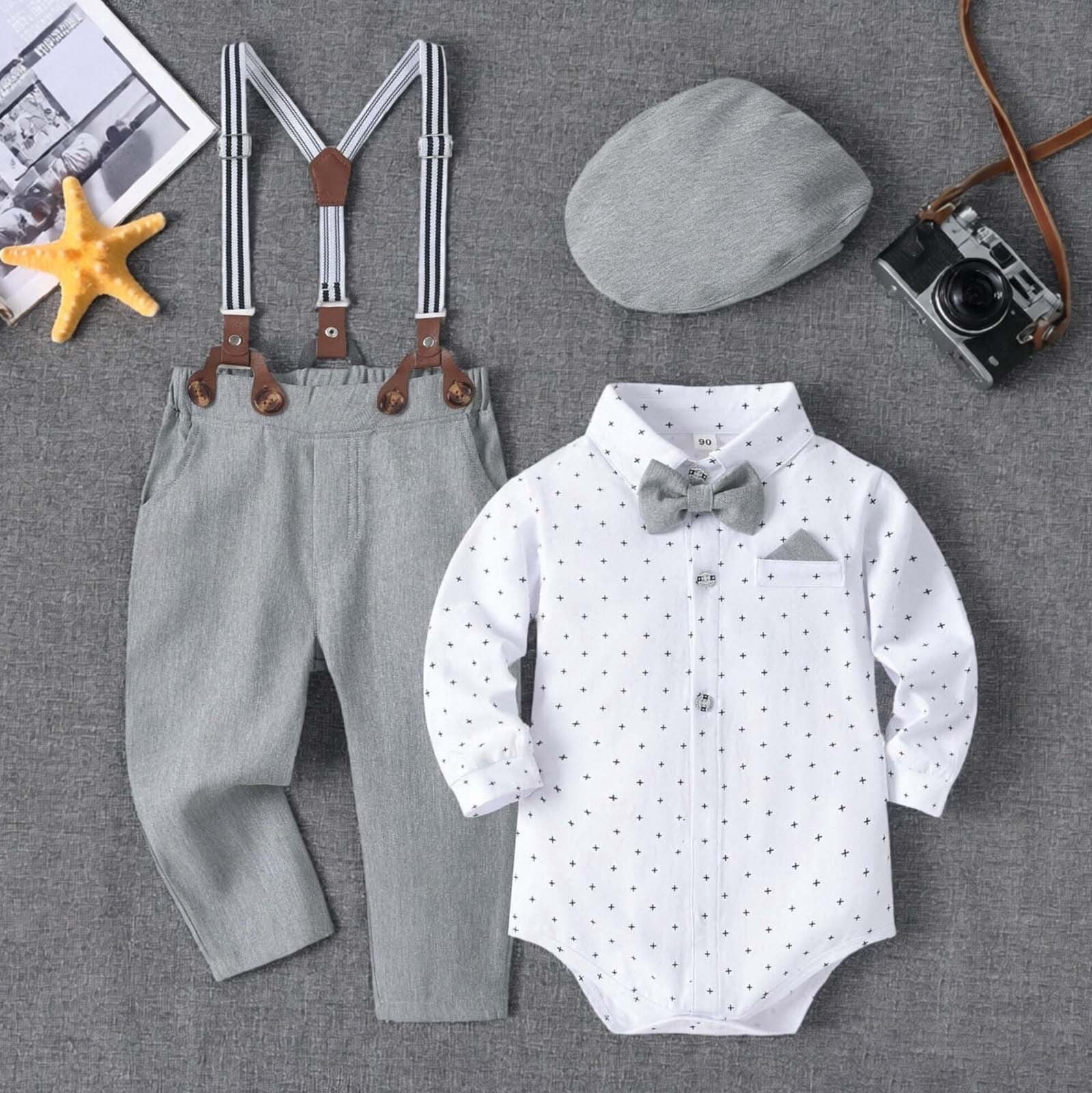 RTKFRFLM Boys Baby Formal Suit Set Hat & Suspenders Outfit Gentleman ...
