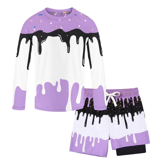 RTKFRFLM Boys Bathing Suit Two Piece Ice Cream Print Long Sleeve Rash ...
