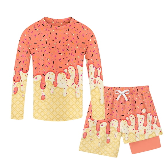 RTKFRFLM Boys Bathing Suit Two Piece Ice Cream Print Long Sleeve Rash ...
