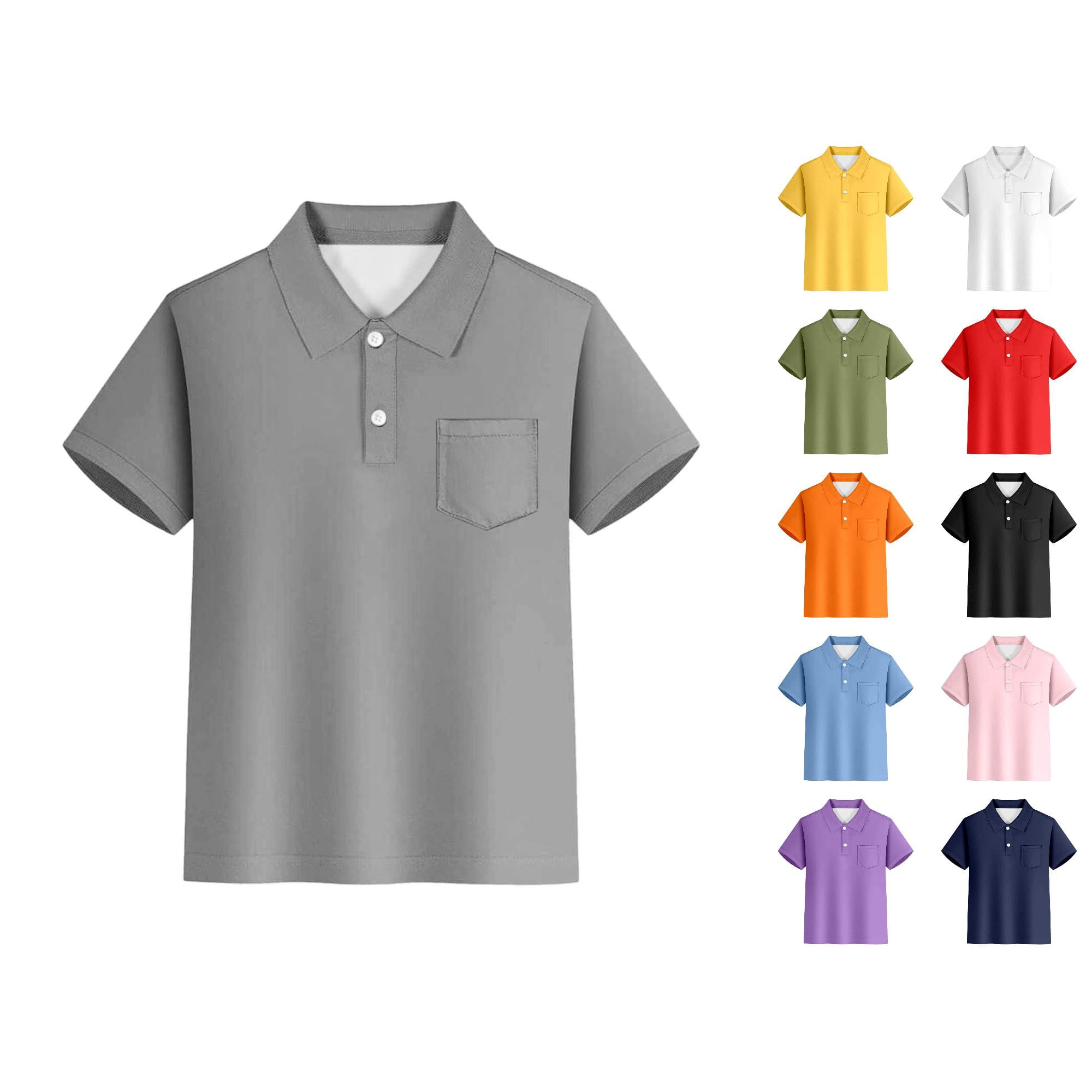 RTKFRFLM Boys Classic Polo Shirt Short Sleeve Button-Down Top with ...