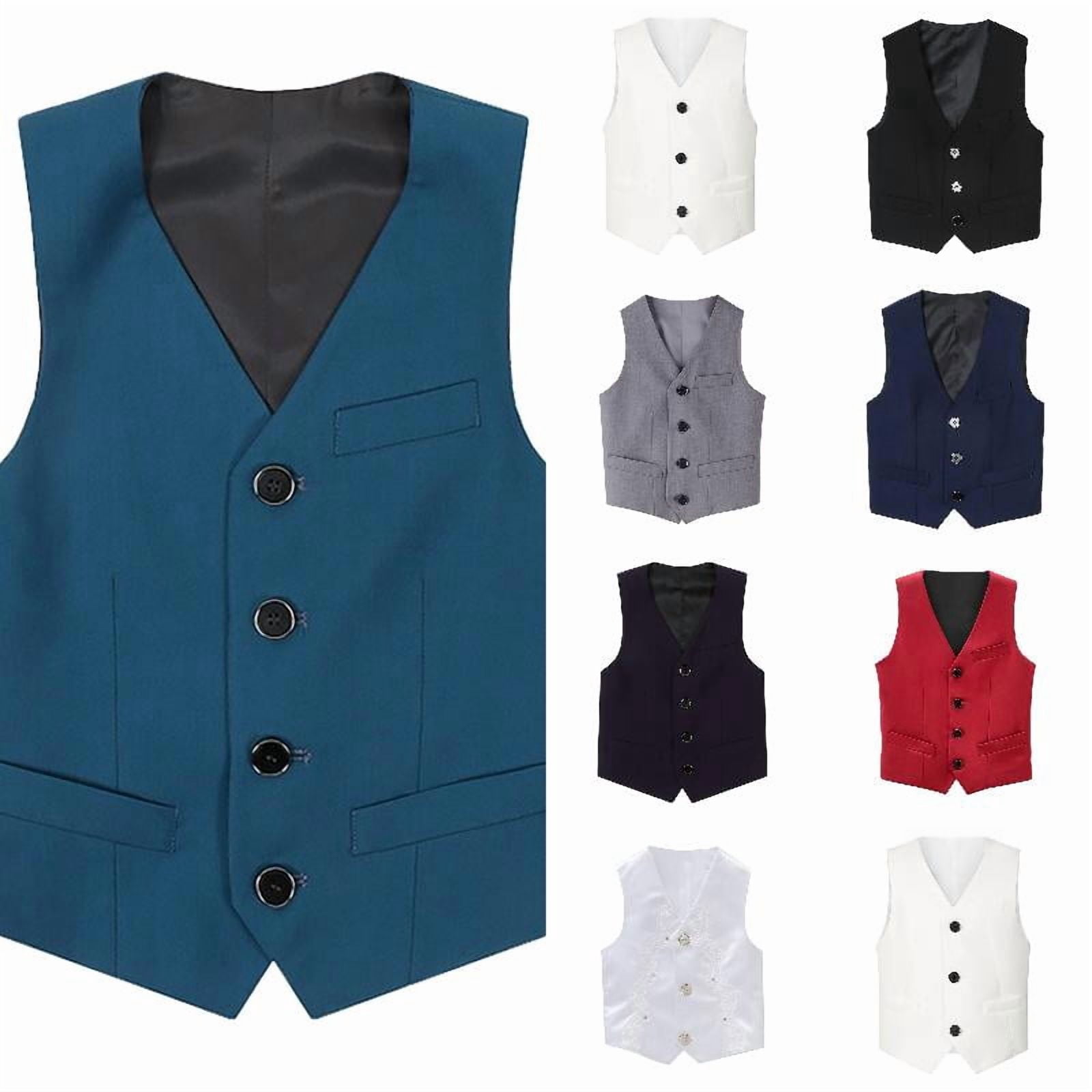 RTKFRFLM Boys Formal Suit Vest Slim Fit Black Uniform Dress Waistcoat ...