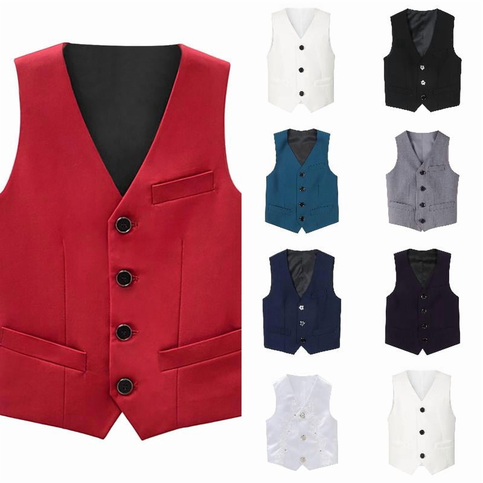 RTKFRFLM Boys Formal Suit Vest Slim Fit Black Uniform Dress Waistcoat ...