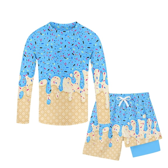 RTKFRFLM Boys Ice Cream Print Swimsuit Long Sleeve Rash Guard and Swim ...