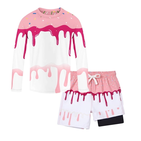 RTKFRFLM Boys Ice Cream Print Swimsuit Long Sleeve Rash Guard and Swim ...