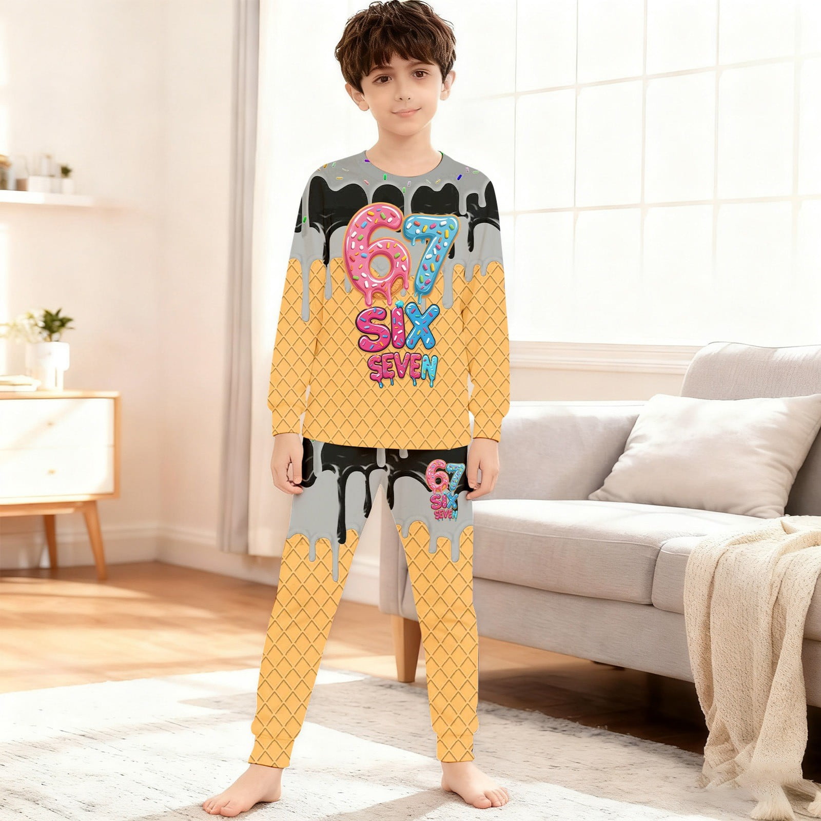 RTKFRFLM Boys Kids Loungewear 2-Piece Pajamas Ice Cream Print Soft ...
