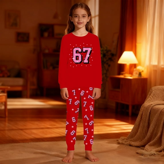 RTKFRFLM Boys Loungewear Set 2-Piece Pajama 67 Number Character Print ...