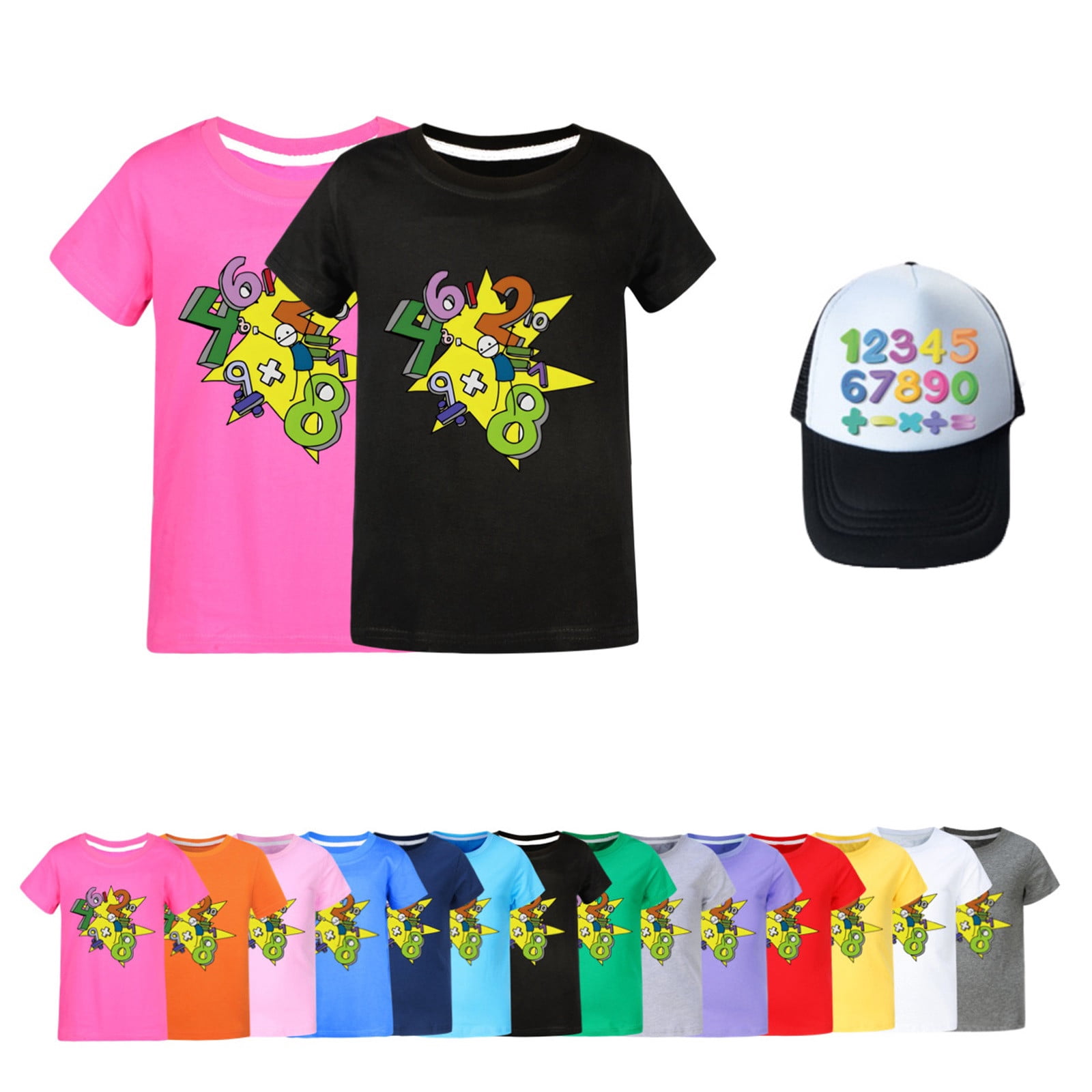 RTKFRFLM Boys Number Day Outfit Digital Print T Shirt with Matching Hat ...
