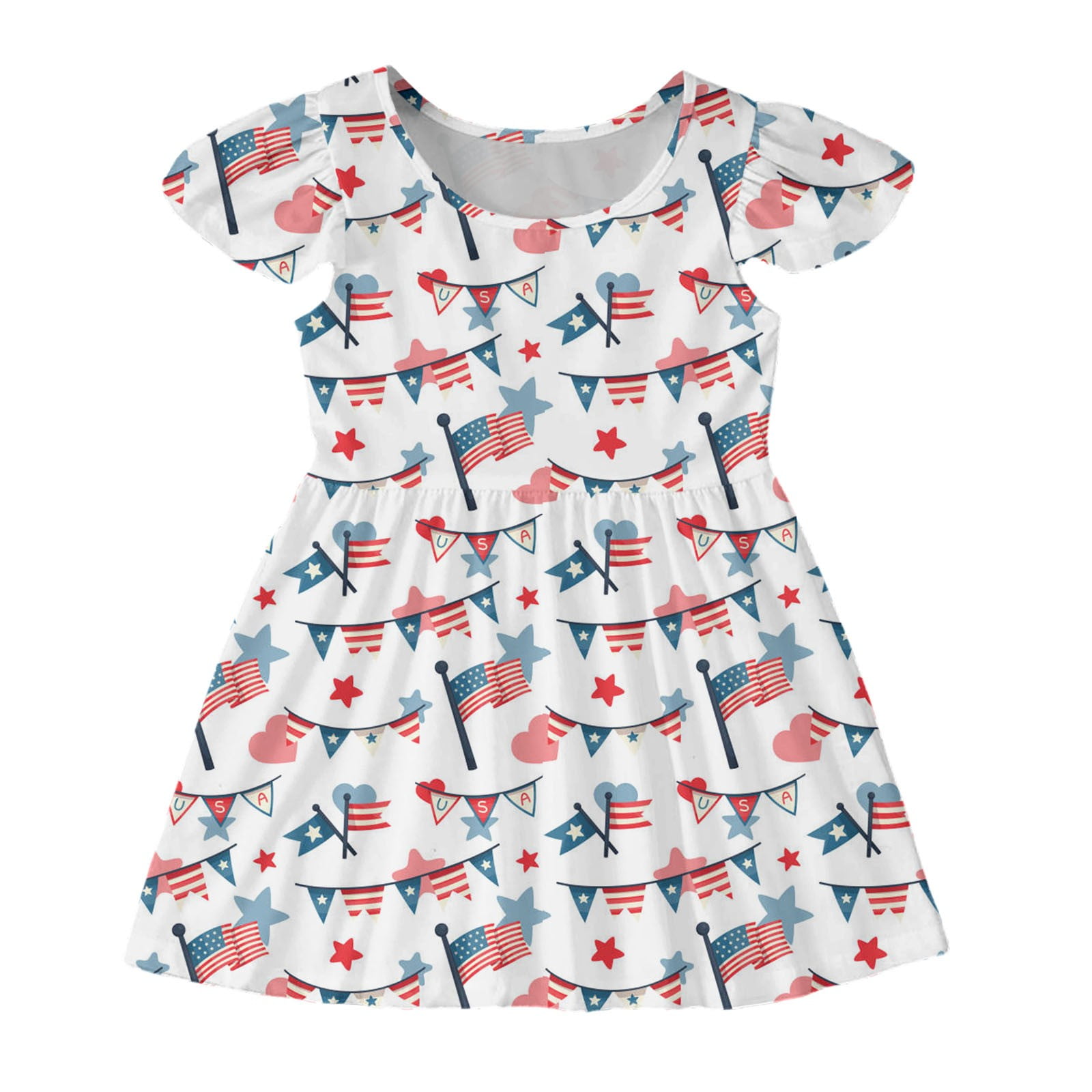 RTKFRFLM Dress for Girls Independence Day Flag Dresses Flutter Sleeve ...