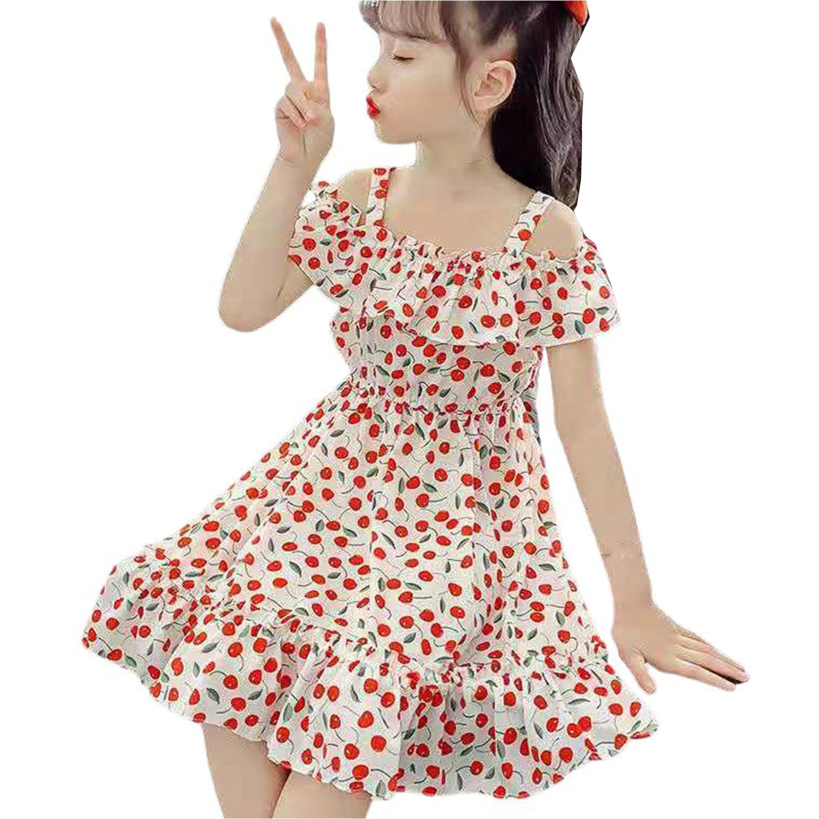 RTKFRFLM Dress for Girls Summer Floral Dress Midi Dress Kids Ages 3 12 ...
