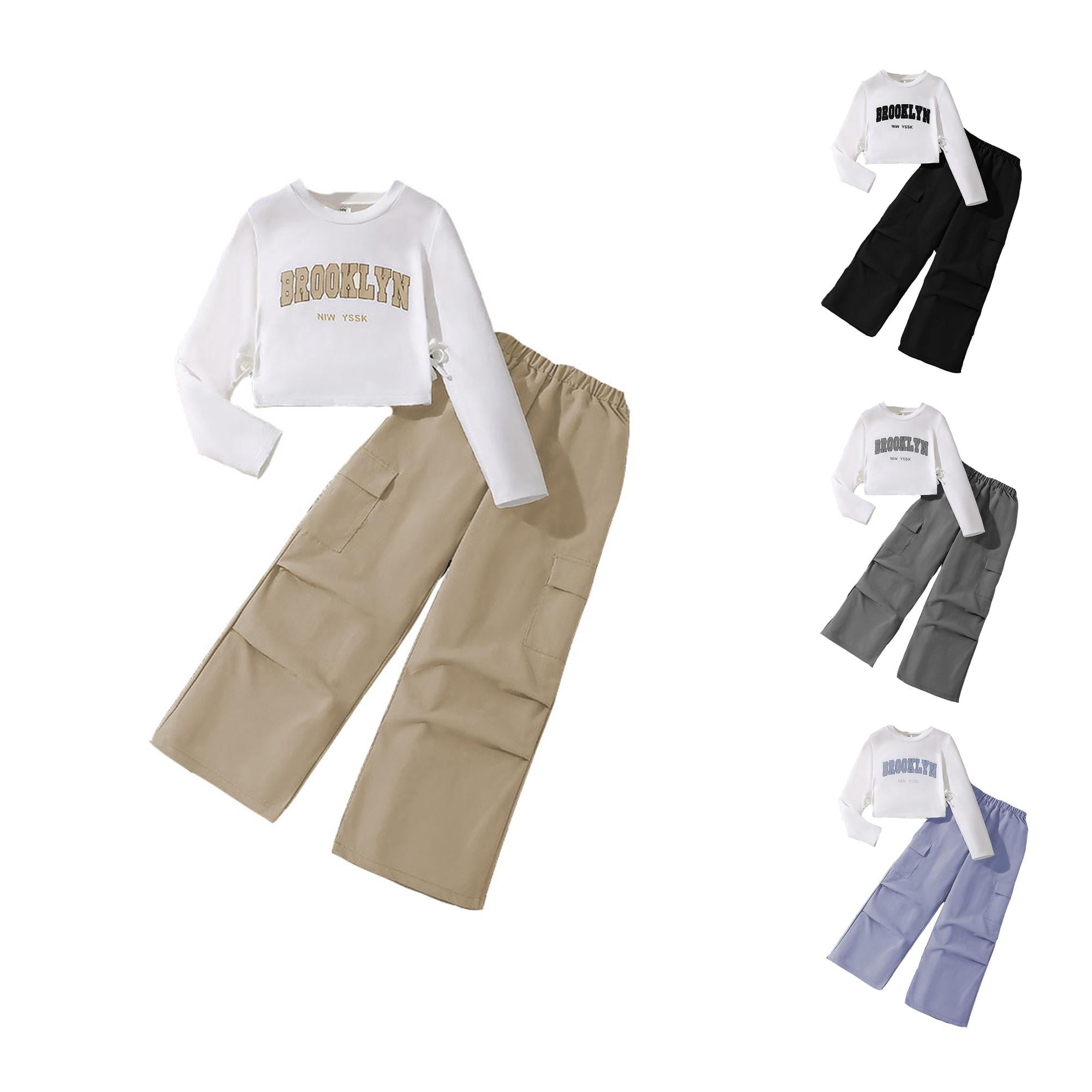 RTKFRFLM Girls 2-Piece Fashion Set Graphic Hoodie and Pleated Cargo ...