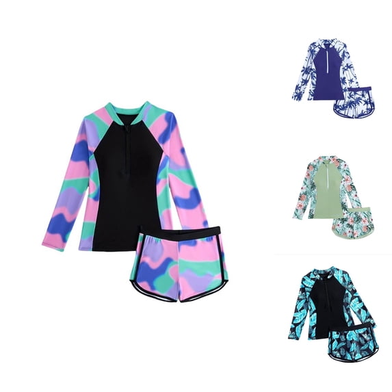 RTKFRFLM Girls 2-Piece Rash Guard Set Long Sleeve Modest Surfing and ...