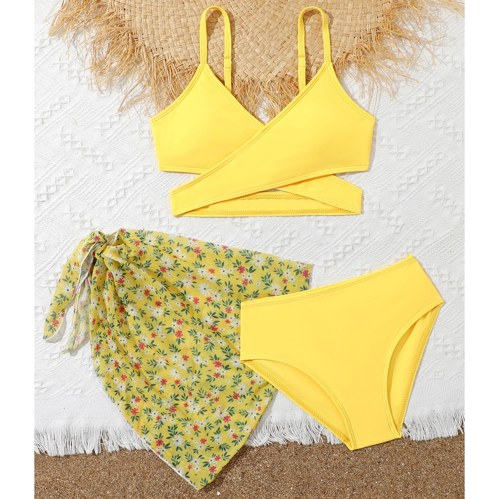 RTKFRFLM Girls 3 Piece Bikini Swimsuit with Adjustable Straps and Cover ...