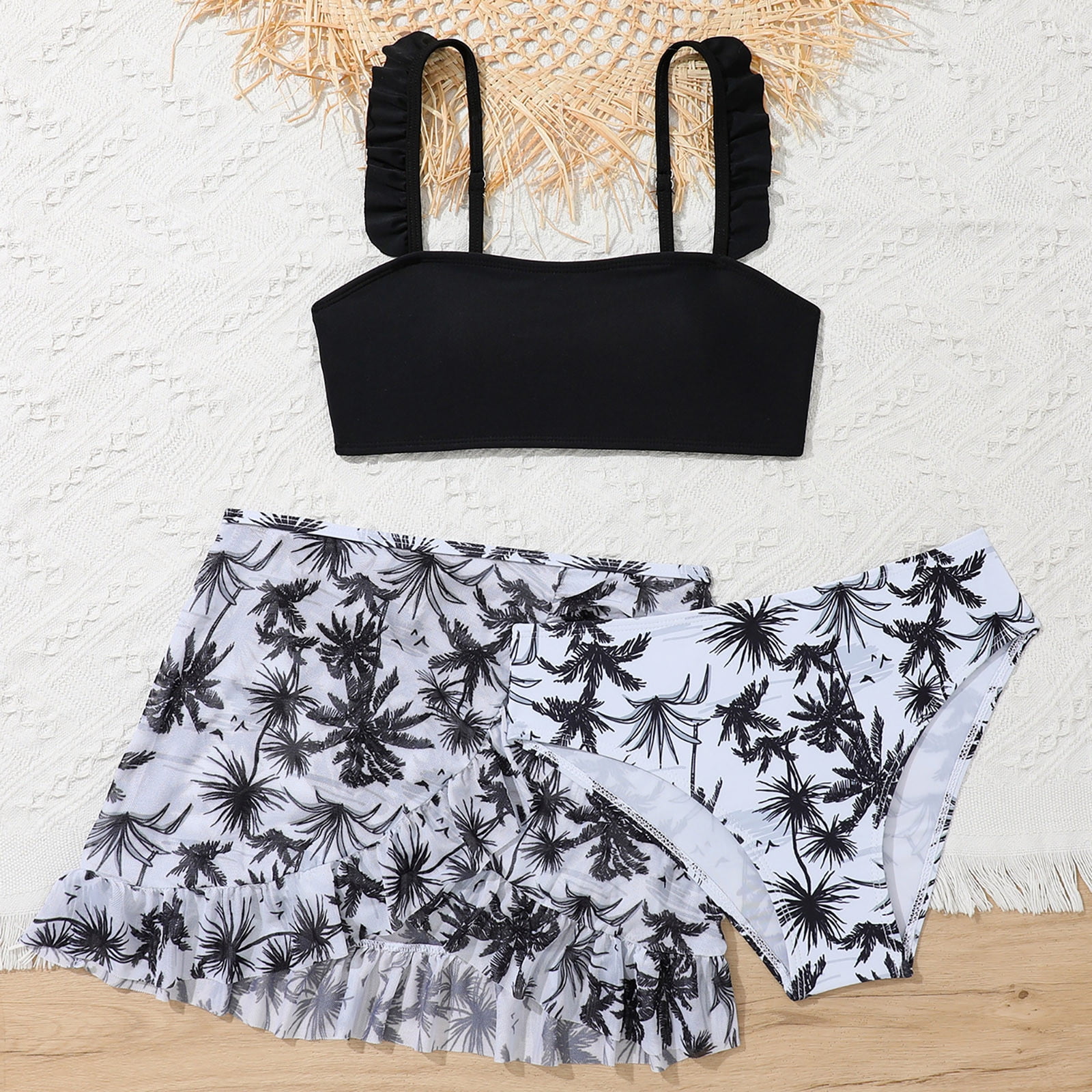 RTKFRFLM Girls 3 Piece Swimsuit Set, Cute Floral Print Bikini with ...