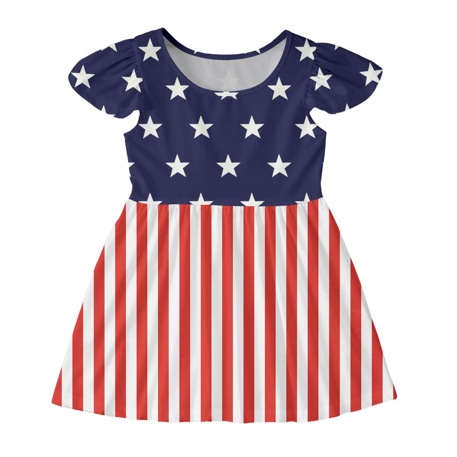 RTKFRFLM Girls Dresses Independence Day Flag Dresses Flutter Sleeve ...