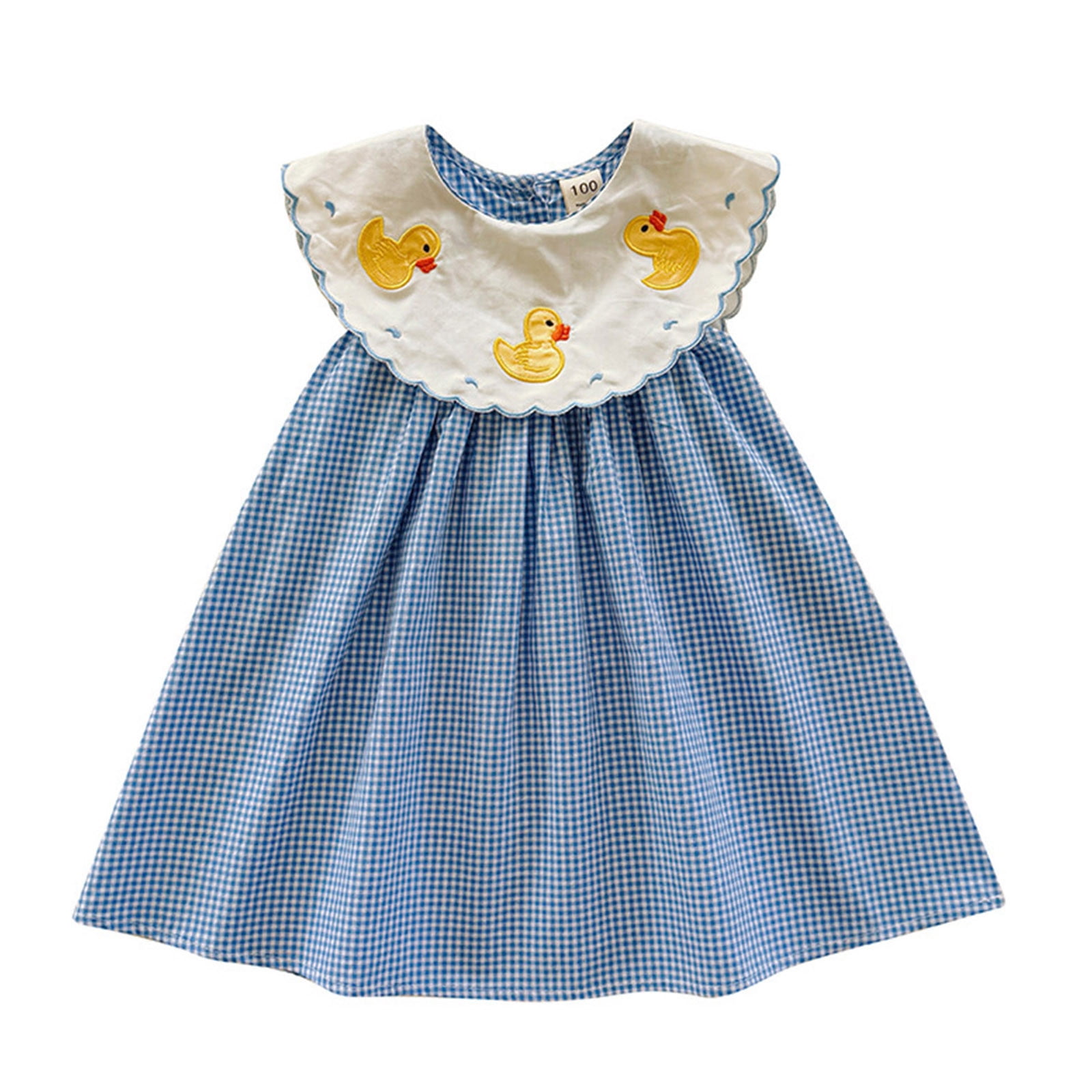 RTKFRFLM Girls Dresses Sleeveless Holiday Party Cartoon Embroider Plaid ...