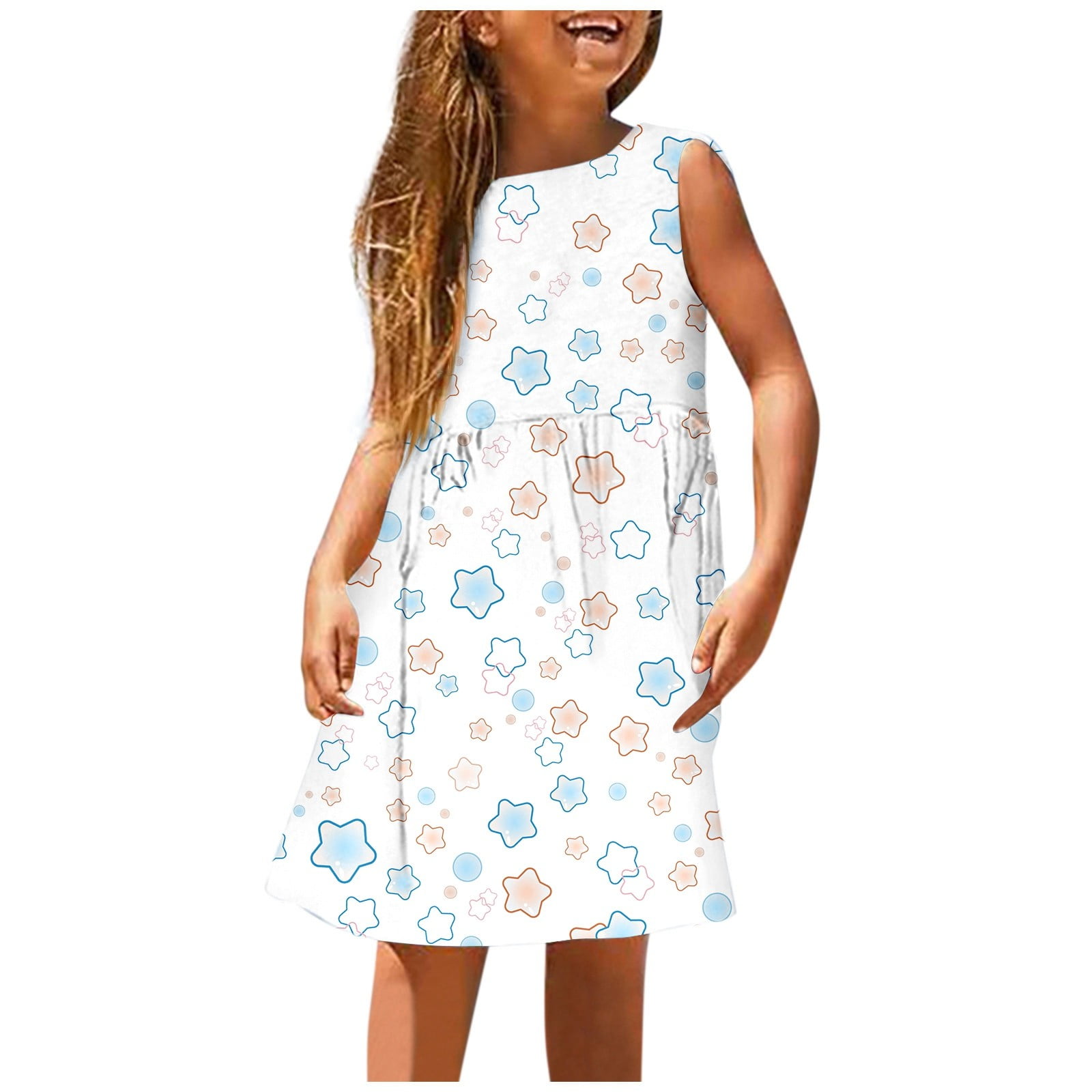 RTKFRFLM Girls' Dresses Summer Sleeveless Dress Cute Printed A Line ...