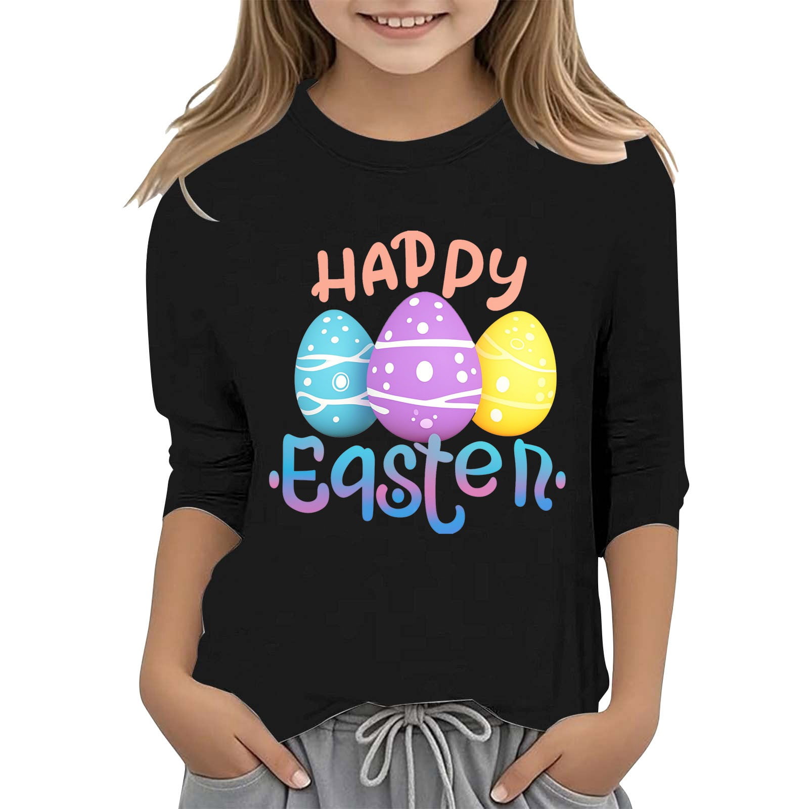RTKFRFLM Girls Easter T-Shirt - Happy Easter 2025 - Bunny & Floral ...