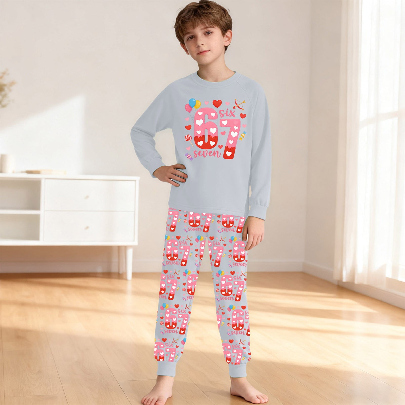 RTKFRFLM Girls Long Sleeve Pajamas Set with 6 7 Doodle Print, Cute ...