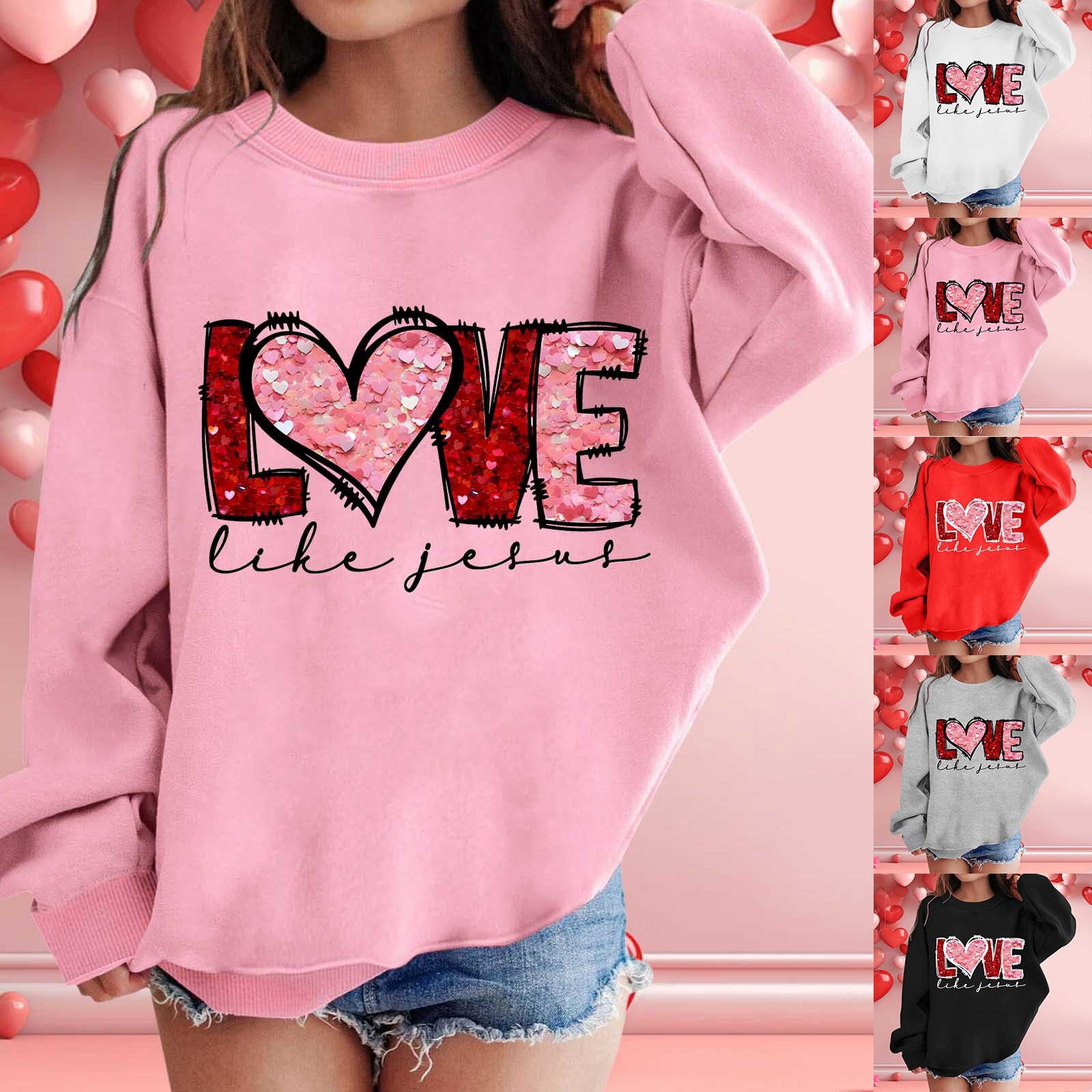 RTKFRFLM Girls Long Sleeve Printed Sweatshirt with Heart Design Casual ...