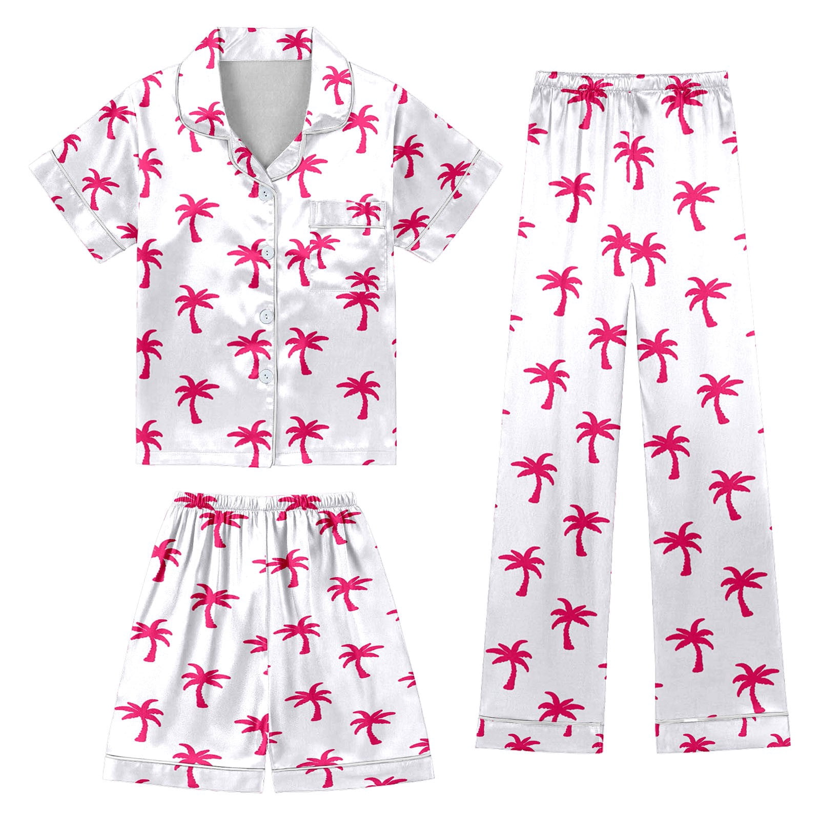 RTKFRFLM Girls Pajamas Button Down Pajama Set 3Pcs Short Sleeve Long ...