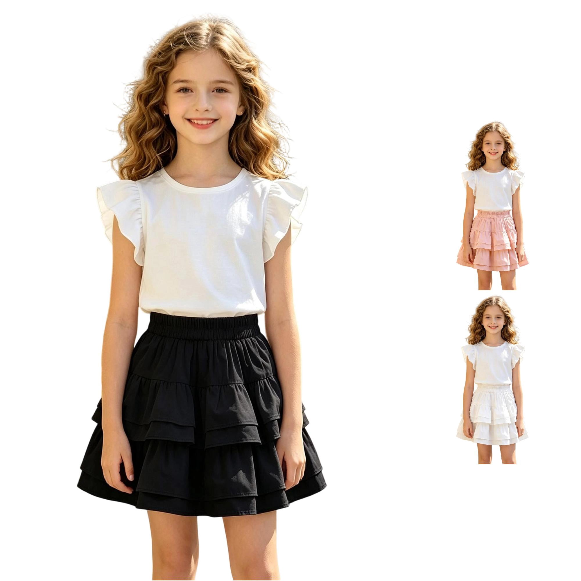RTKFRFLM Girls Summer Cake Skirt Tiered Ruffle Princess Style A-Line ...