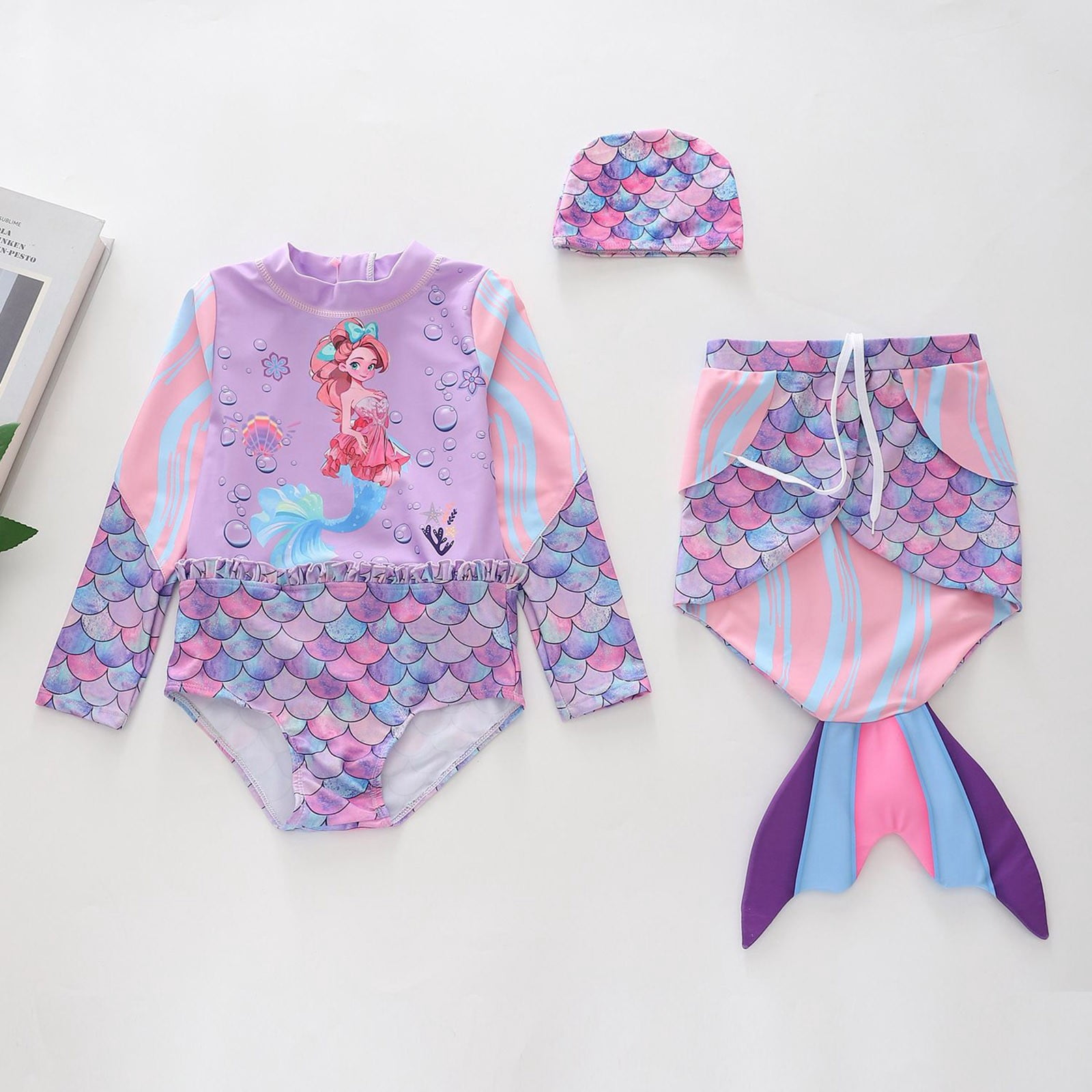 RTKFRFLM Girls Swimwear with Flowing Skirt and Detachable Tail ...