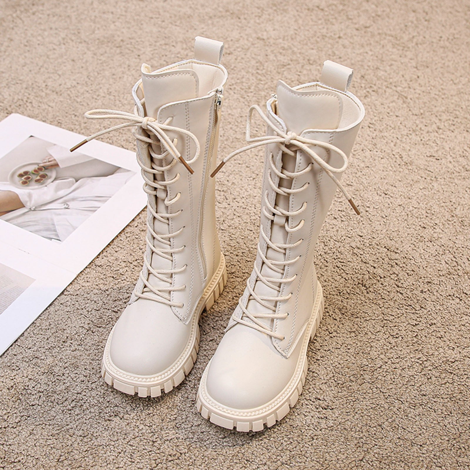 RTKFRFLM Girls Tall Boots, Flat Sole Soft Leather Knee High Boots for ...