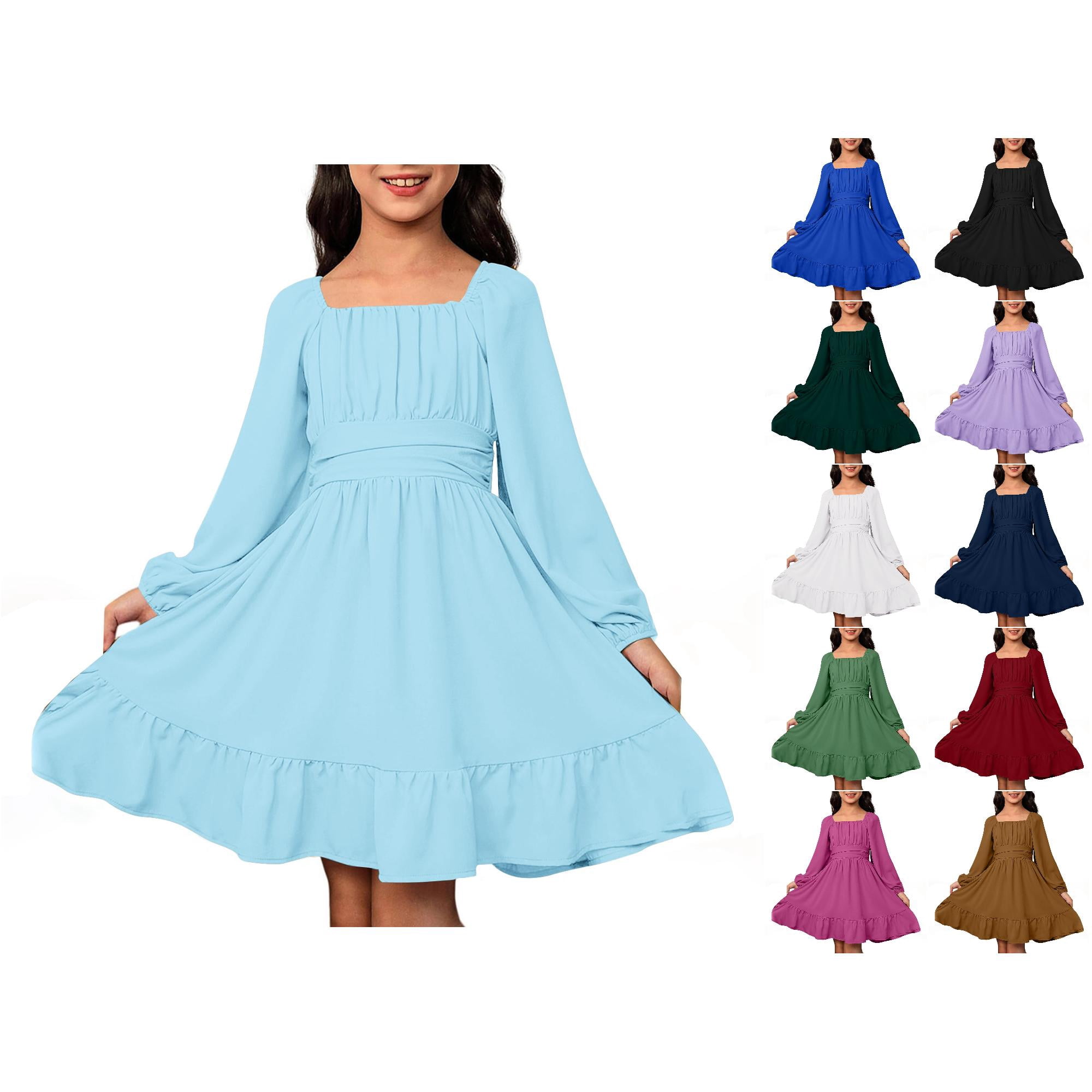 RTKFRFLM Girls Vintage Puff Sleeve Dress Backless Retro Vacation Style ...