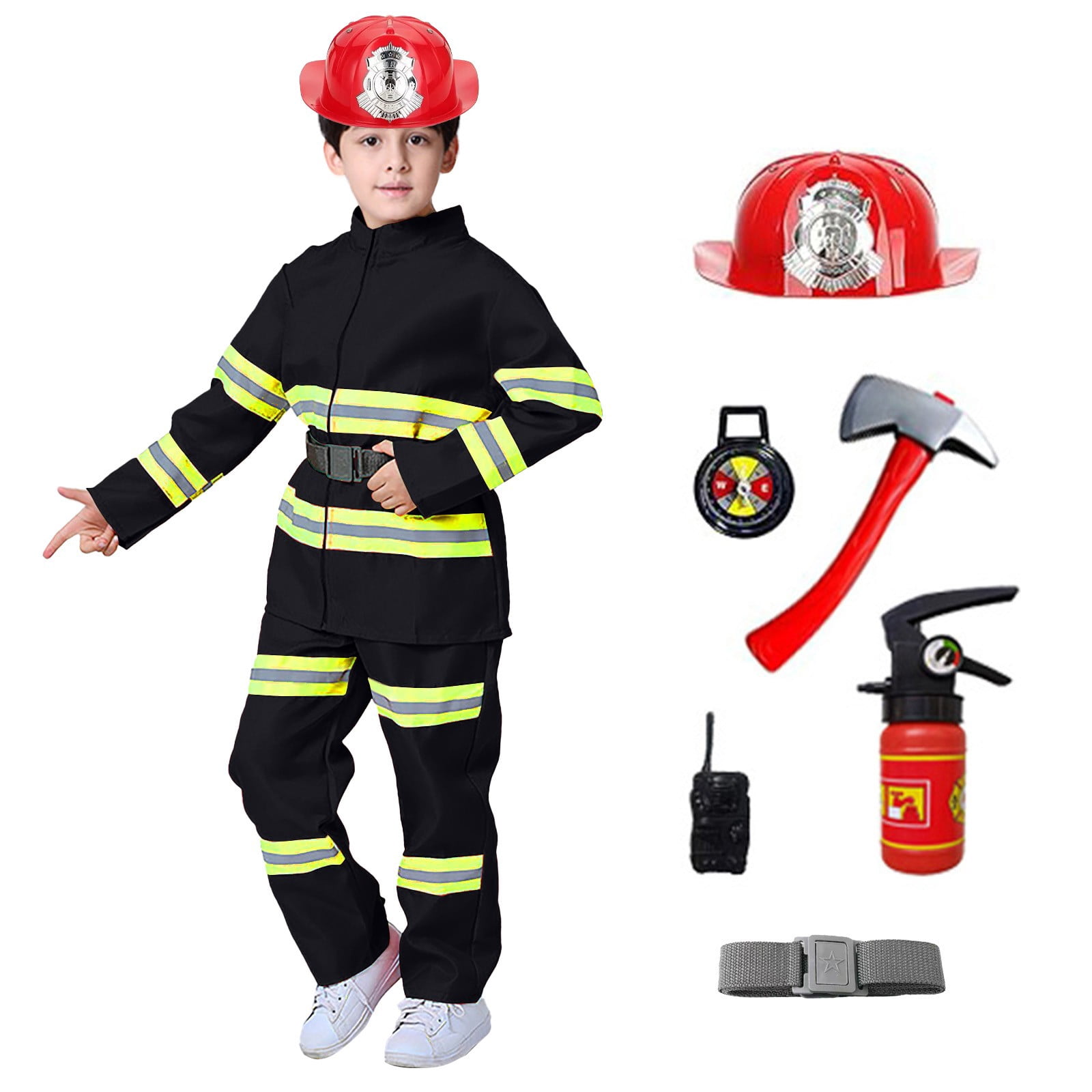 RTKFRFLM Kids Firefighter Cosplay Costume Set Role Play Outfit for ...