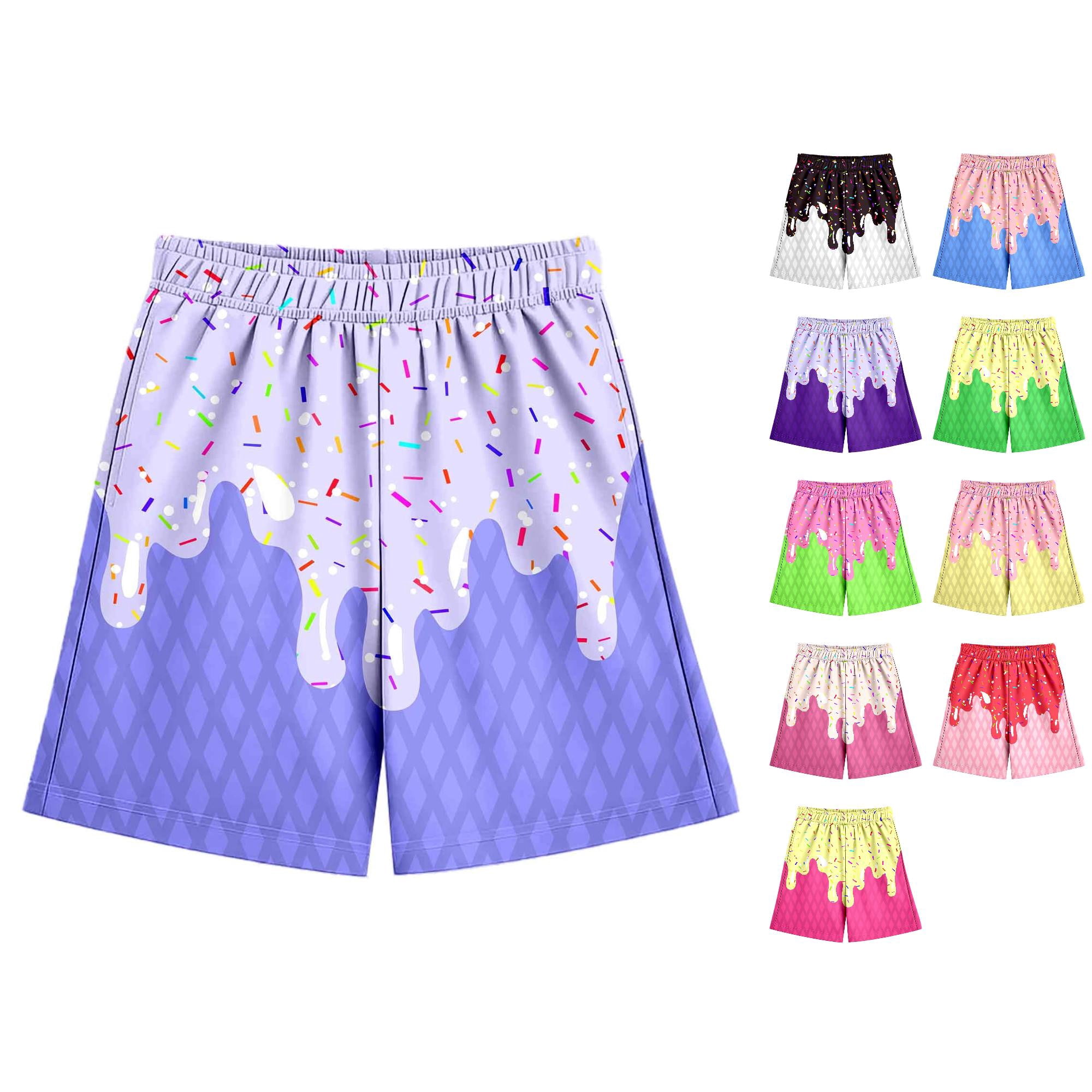 RTKFRFLM Kids Ice Cream Print Baseball Shorts Elastic Waist Summer ...